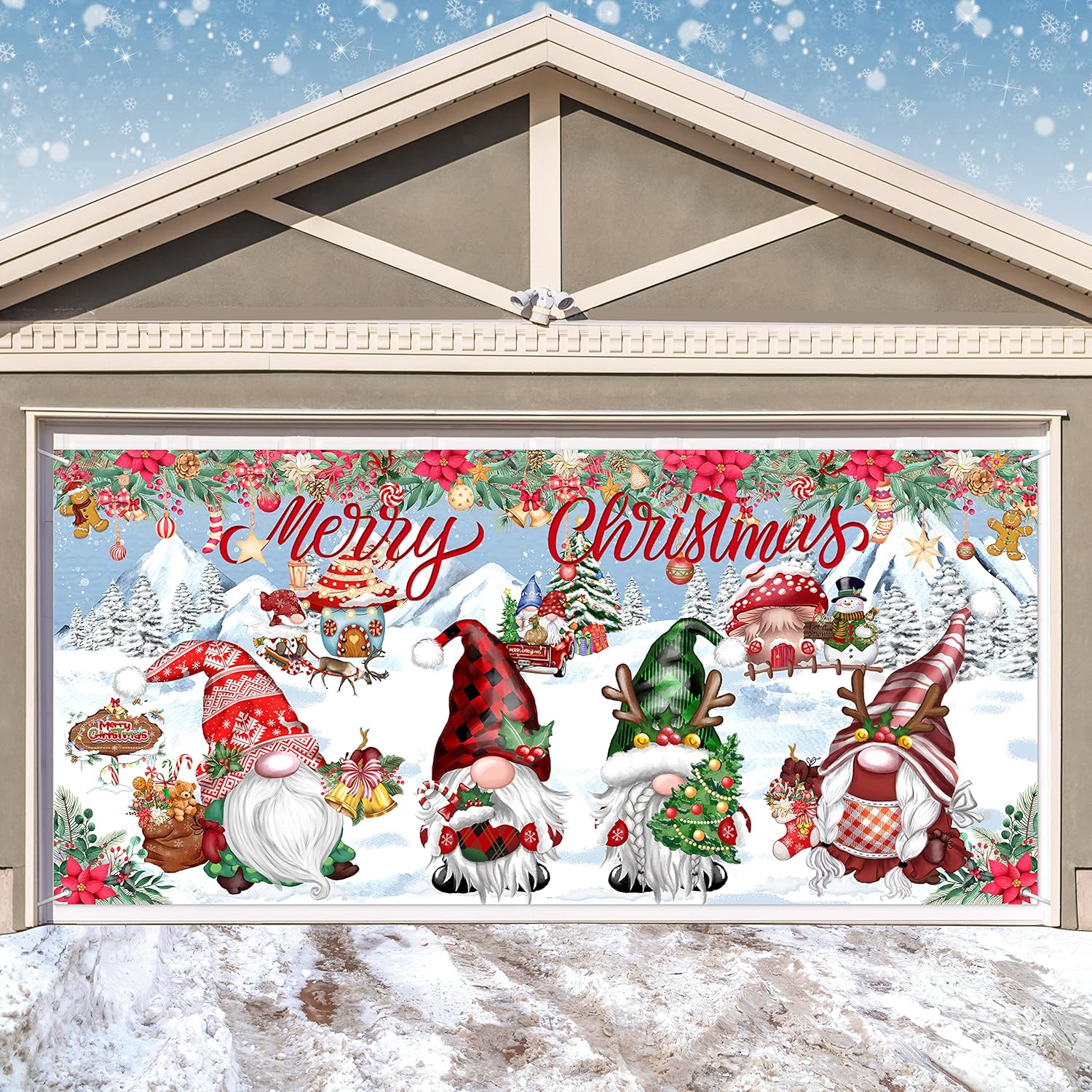 Amazon.com: Christmas Gnomes Garage Door Banner Decoration Large Garage ...