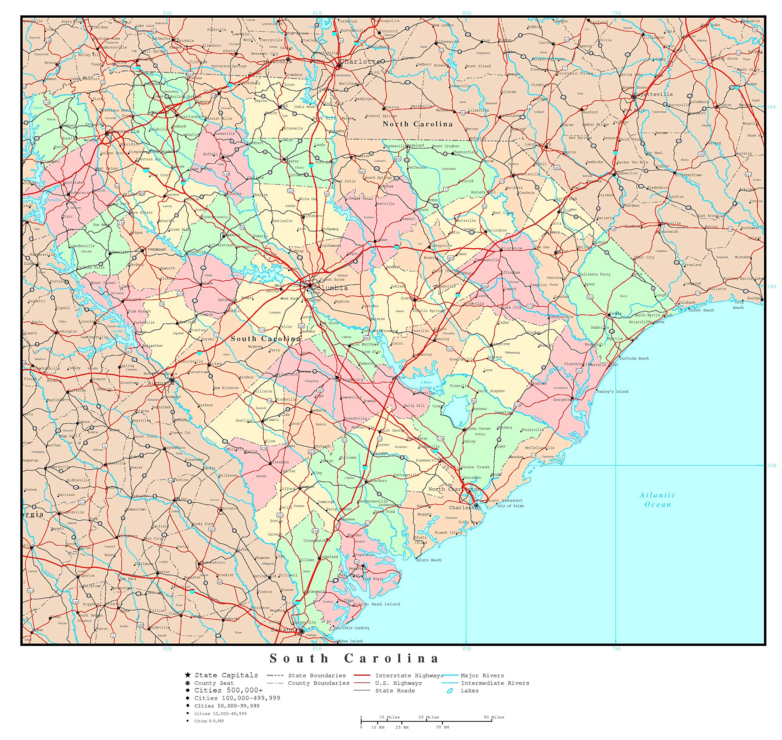 Buy Large Detailed Administrative of South Carolina State with Roads ...