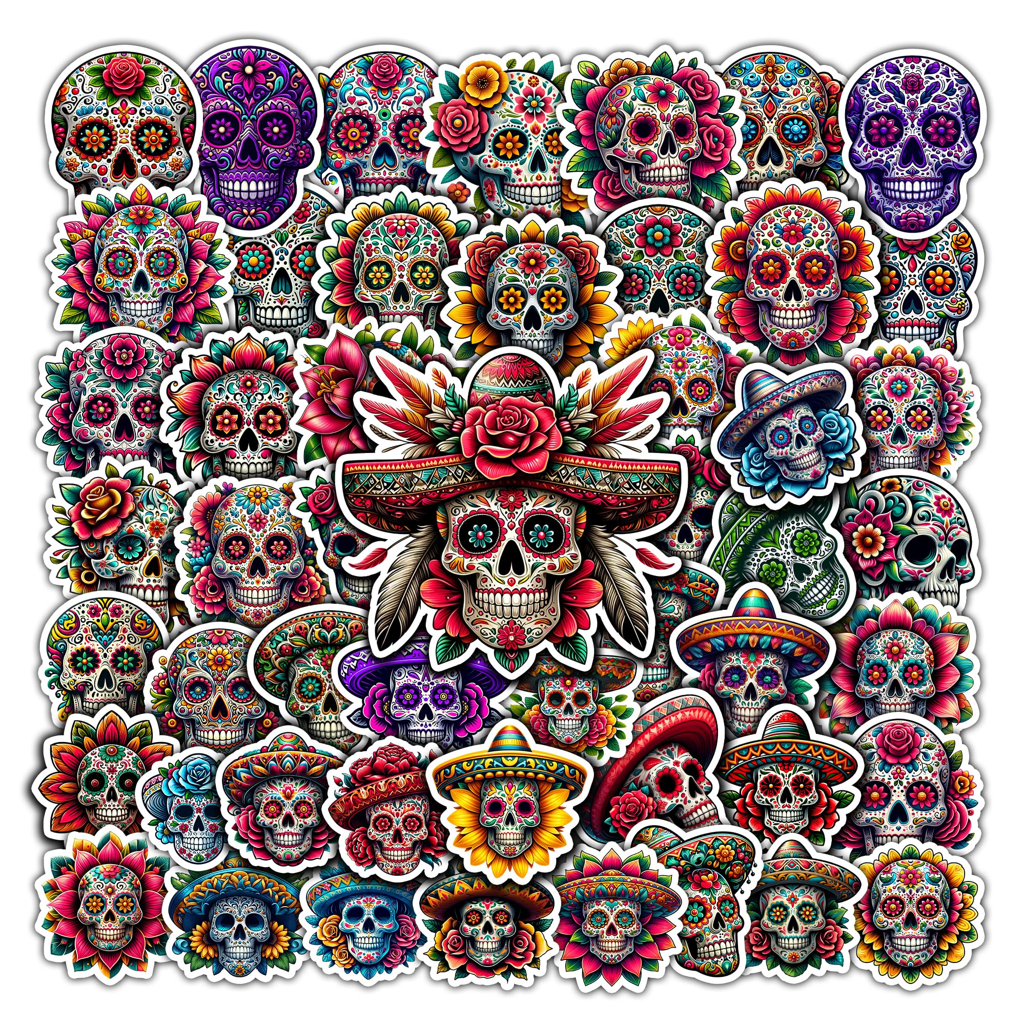 Amazon.com: BIGZORO Pack 50 PCS Skull Stickers Halloween Sticker Decals ...
