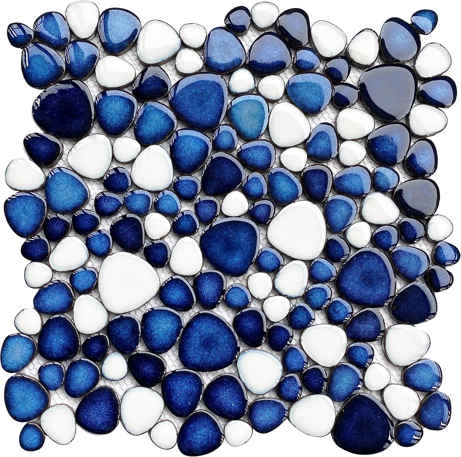 Primoon Interlocking Pebble Tiles 5 Sheets, Blue and White Mosaic Tiles ...