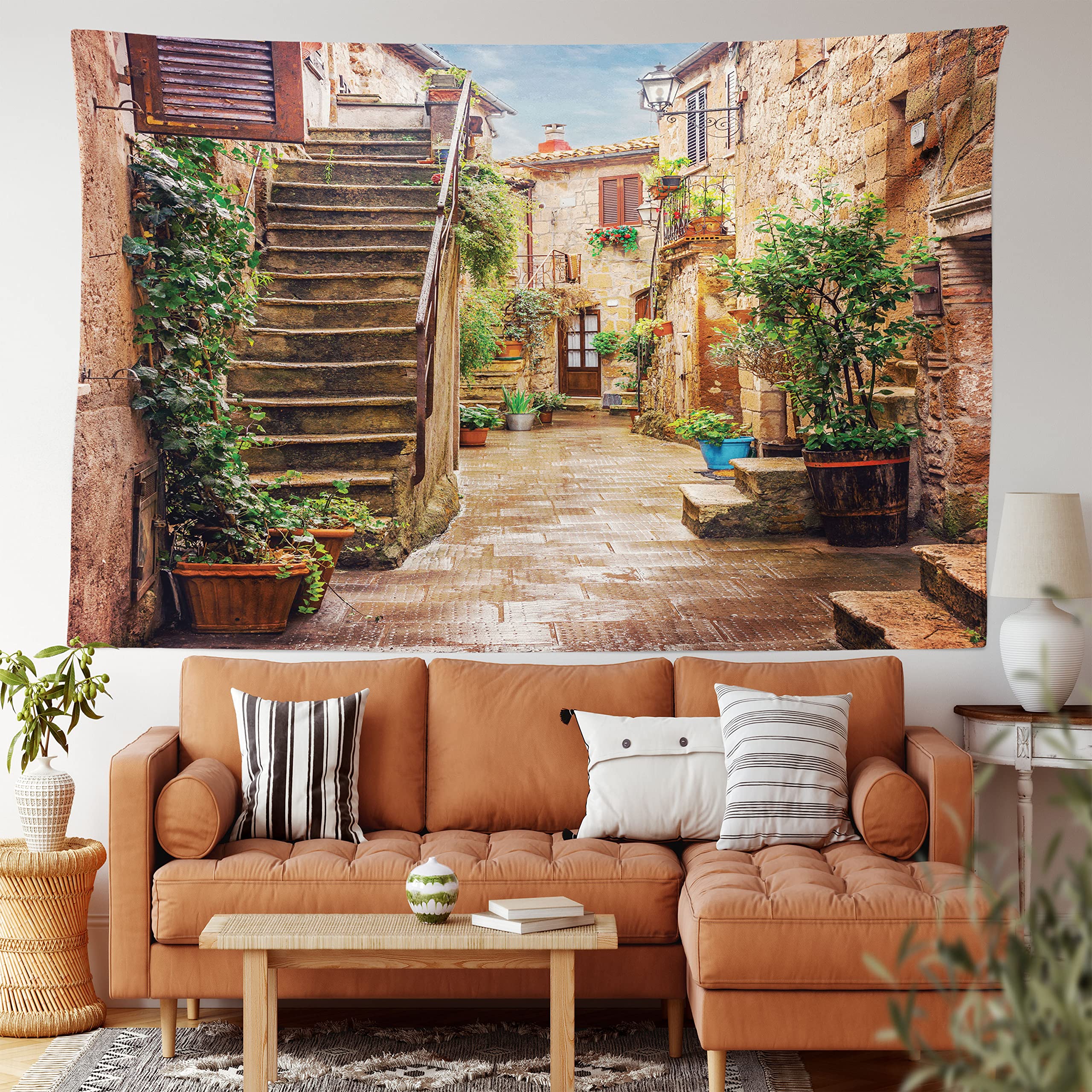 Amazon.com: Ambesonne Italian Tapestry, View of Old Mediterranean ...