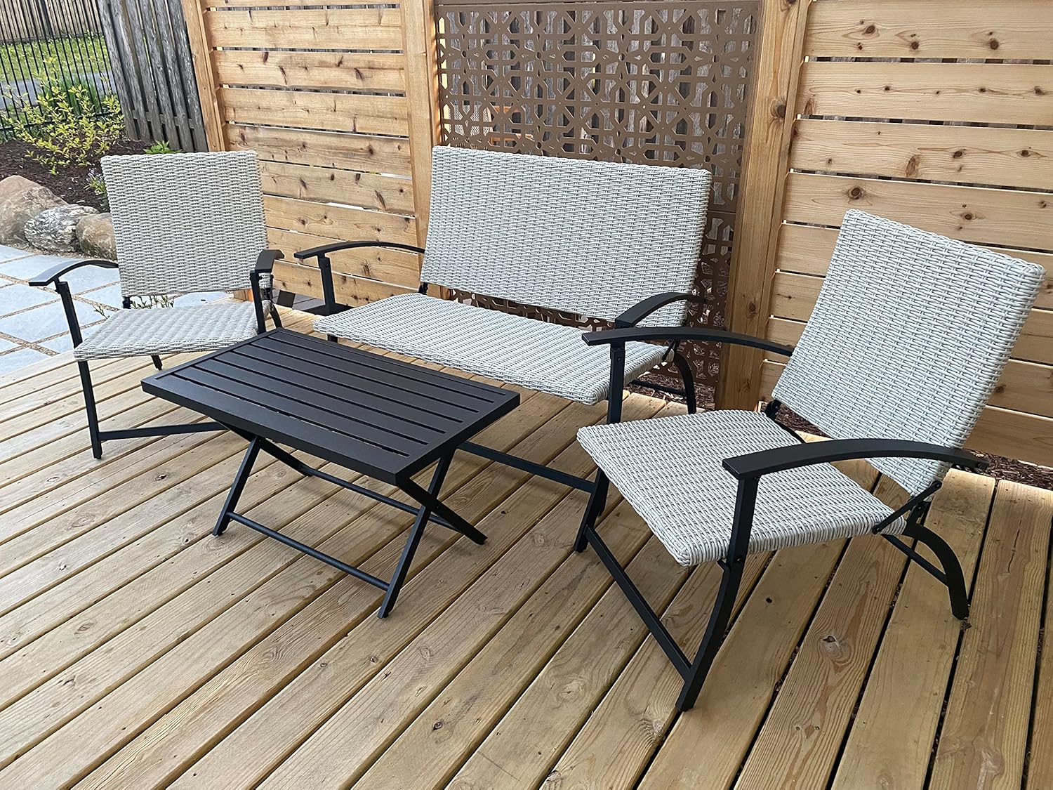 Amazon.com: Outdoor Patio Jericho 4pcs Folding Deep Seating Set with ...