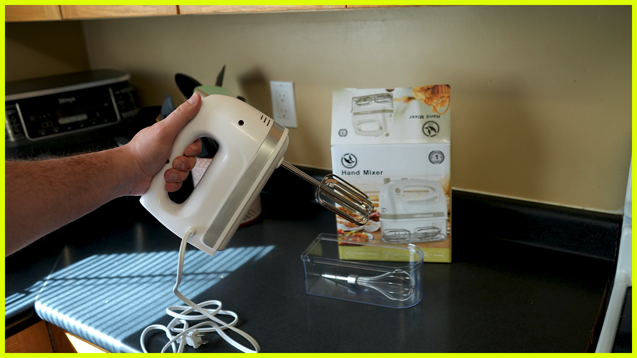 Watch simple hand mixer with bottom storage on Amazon Live
