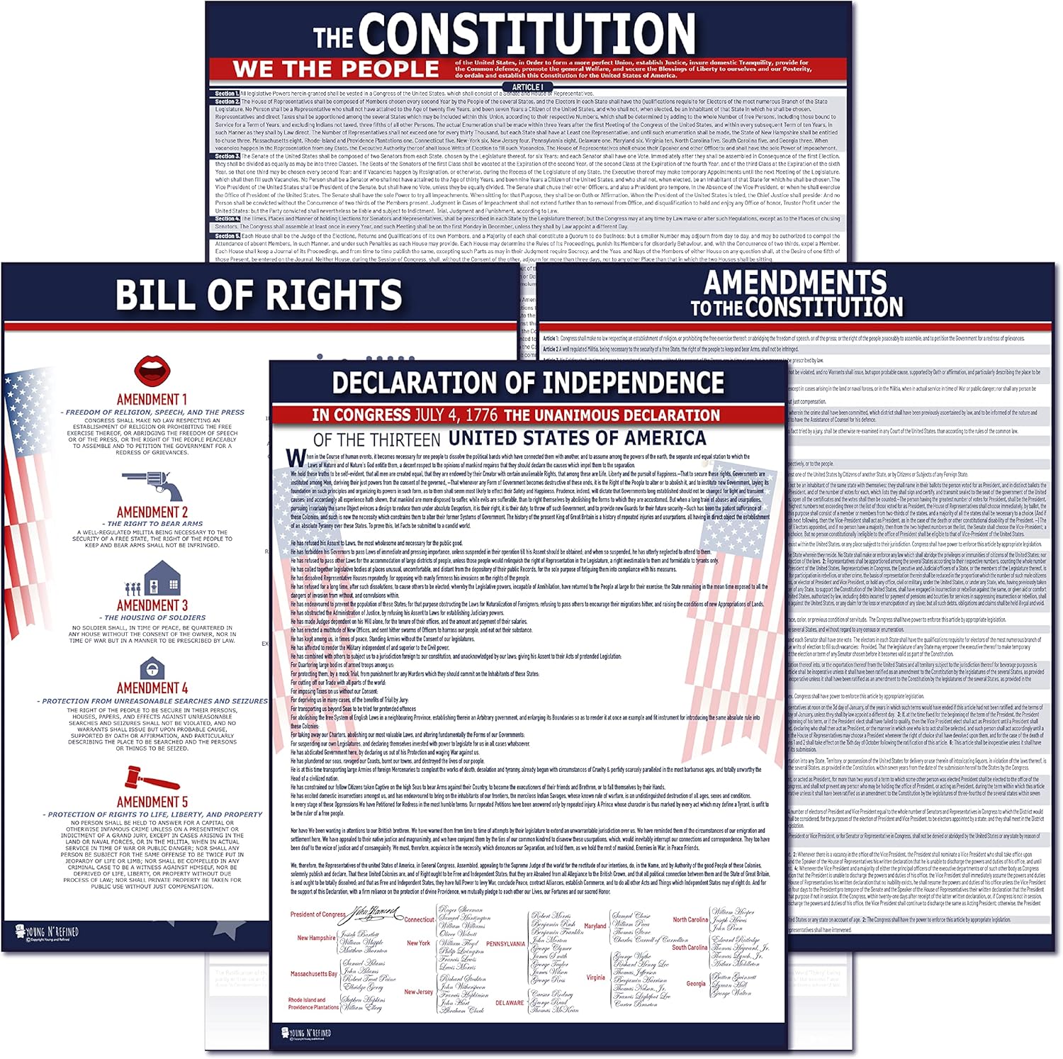 Amazon.com : American Founding documents Large Laminated 4 Pack: US ...