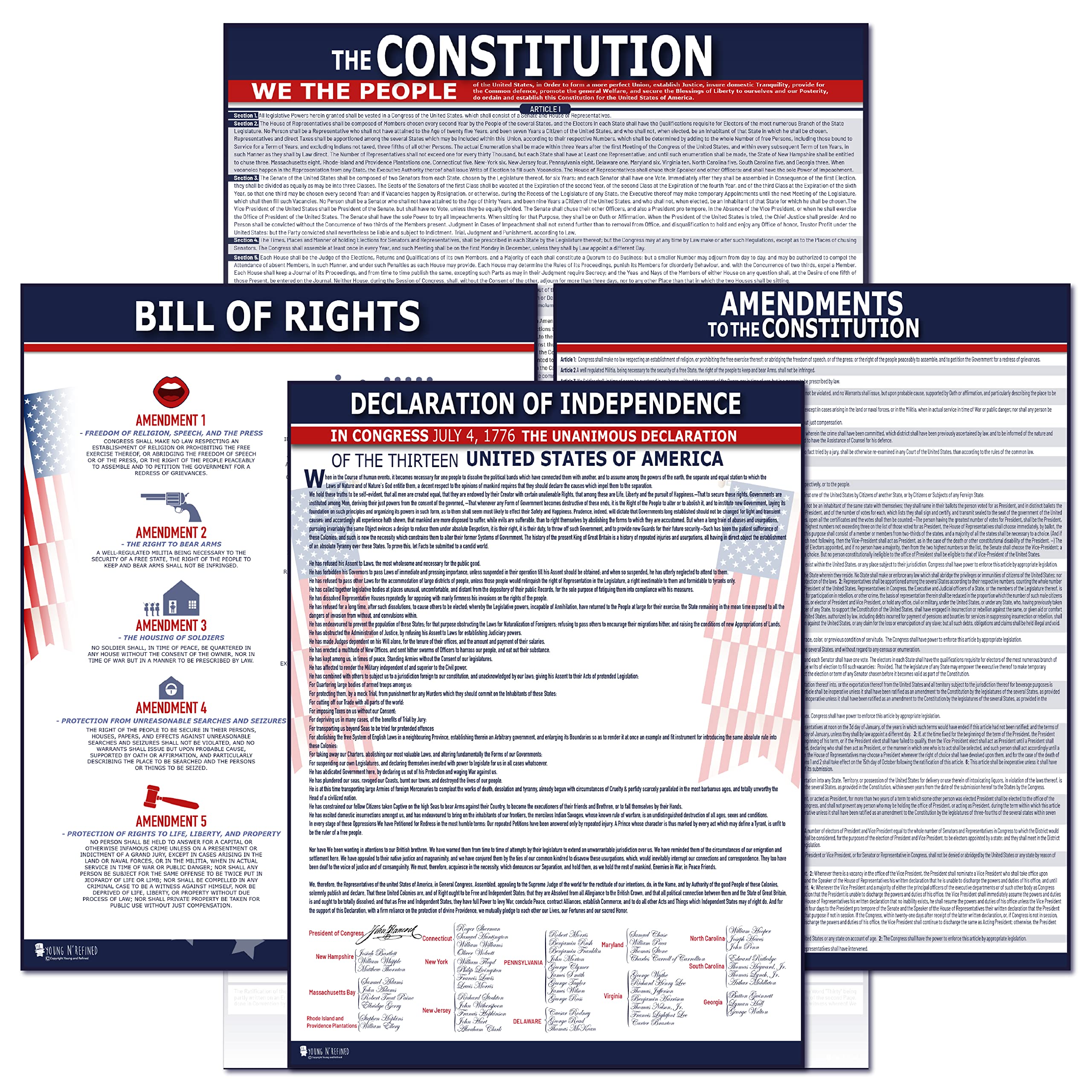Amazon.com : American Founding documents Large Laminated 4 Pack: US ...