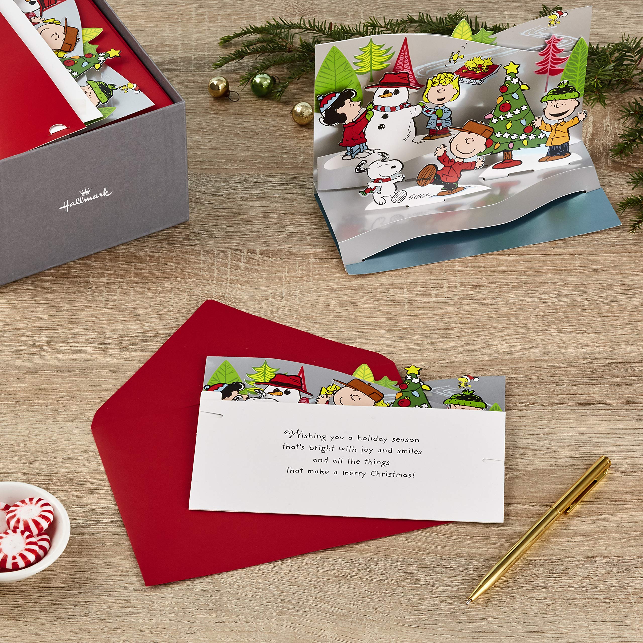 Hallmark Peanuts Paper Craft Boxed Christmas Cards, Pop Up Winter Scene ...