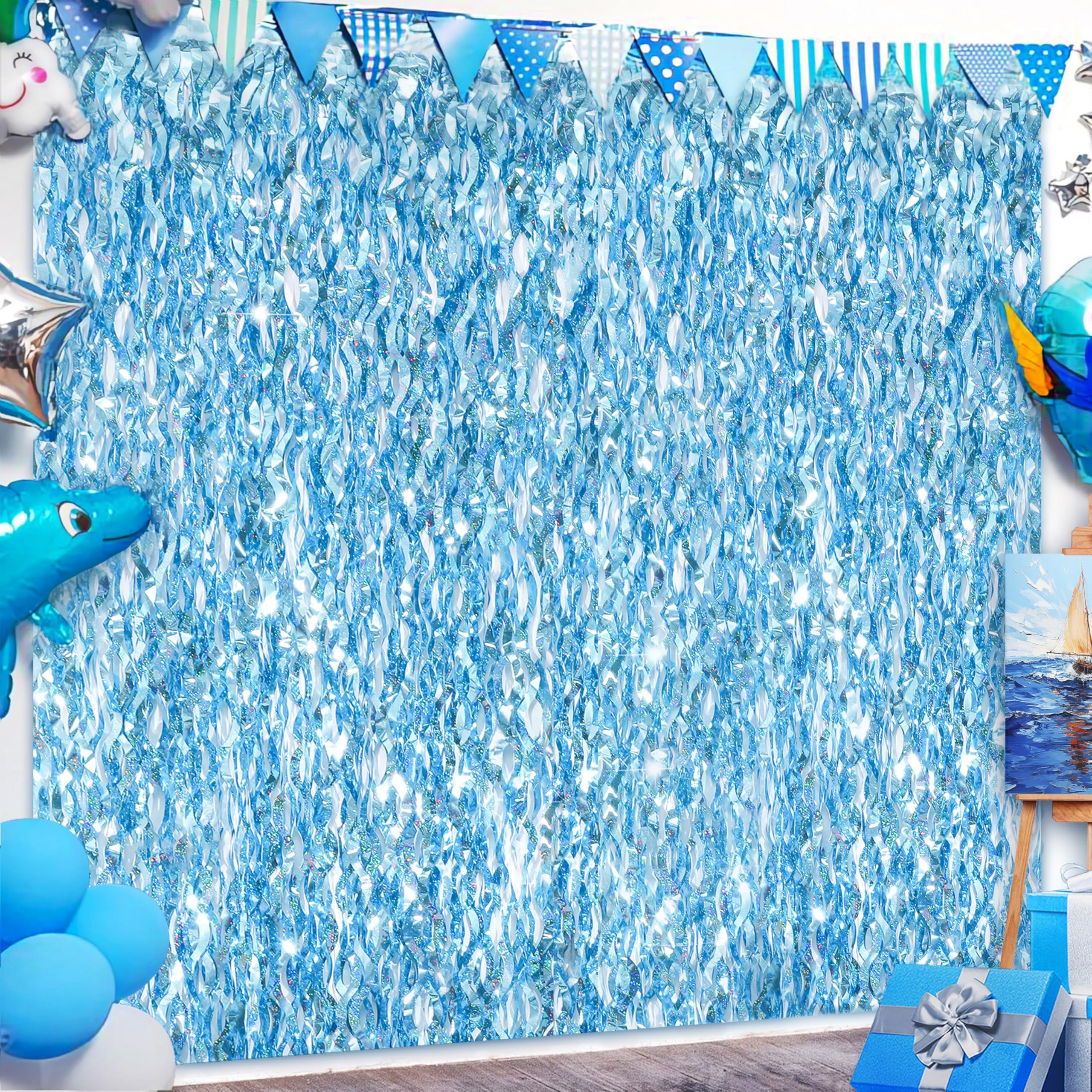 Amazon.com : Blue Wave Tinsel Foil Fringe Curtain Streamers Decoration ...
