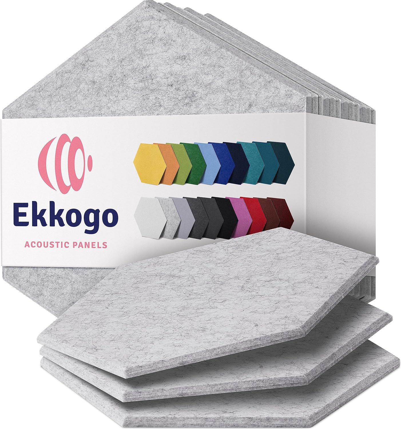 Ekkogo Acoustic Panels 12-Pack Soundproof Wall Panels 14"X12.1"X0.4 ...