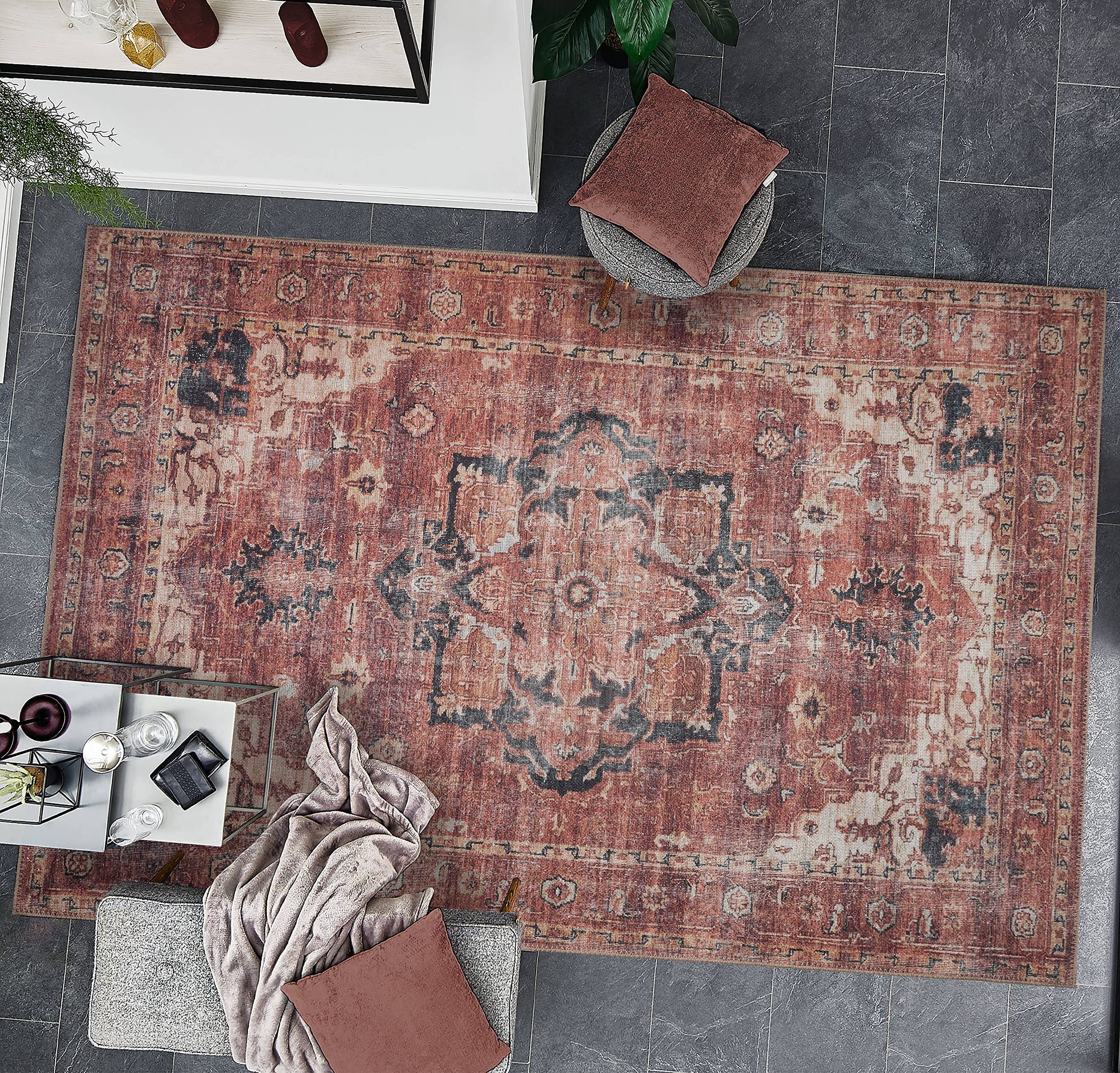 Adiva Rugs Machine Washable and Wipe Clean Area Rug, Living Room Rugs ...