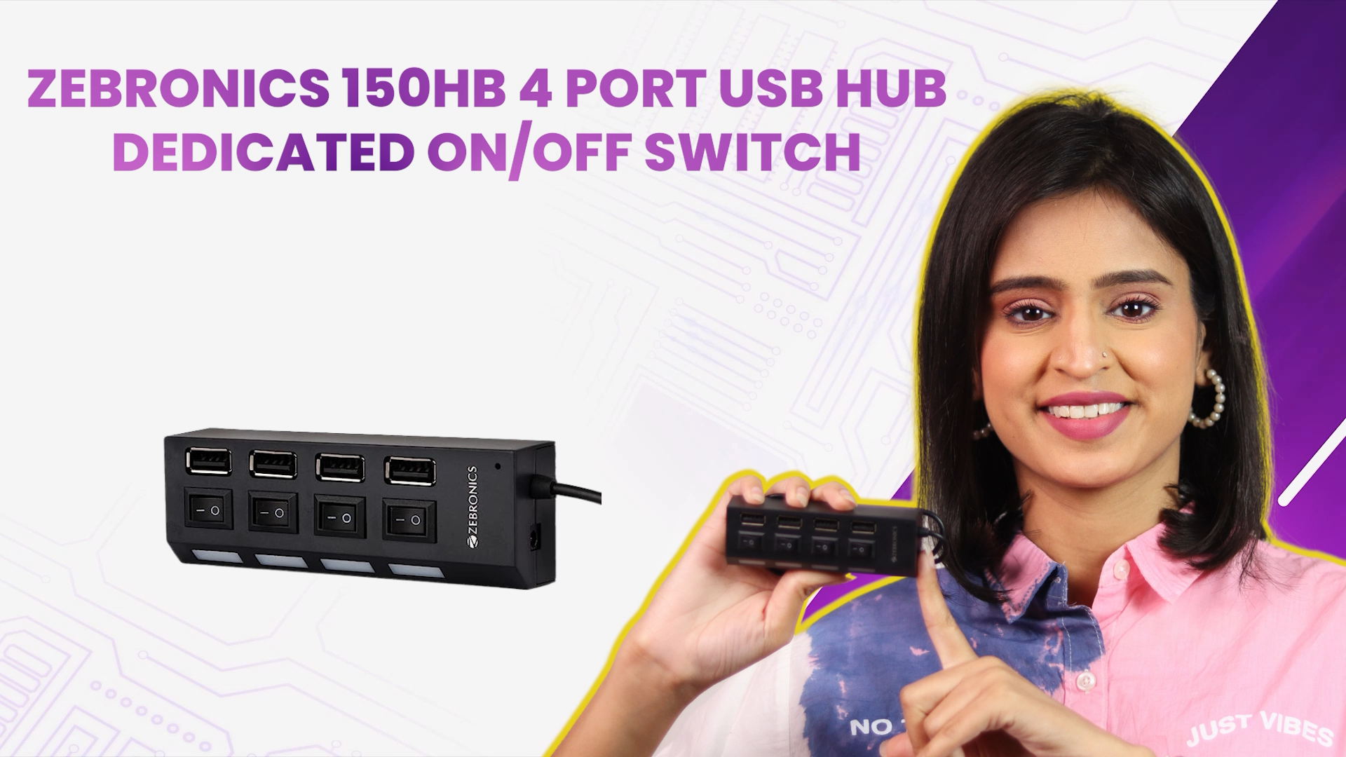 Watch ZEBRONICS 150Hb 4 Port USB Hub with Dedicated On/Off Switch on ...