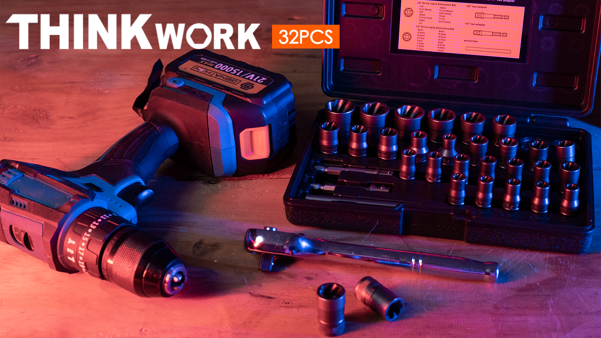 Stripped Nut Remover Tool THINKWORK 32-Piece Bolt Extractor Kit - Nut ...