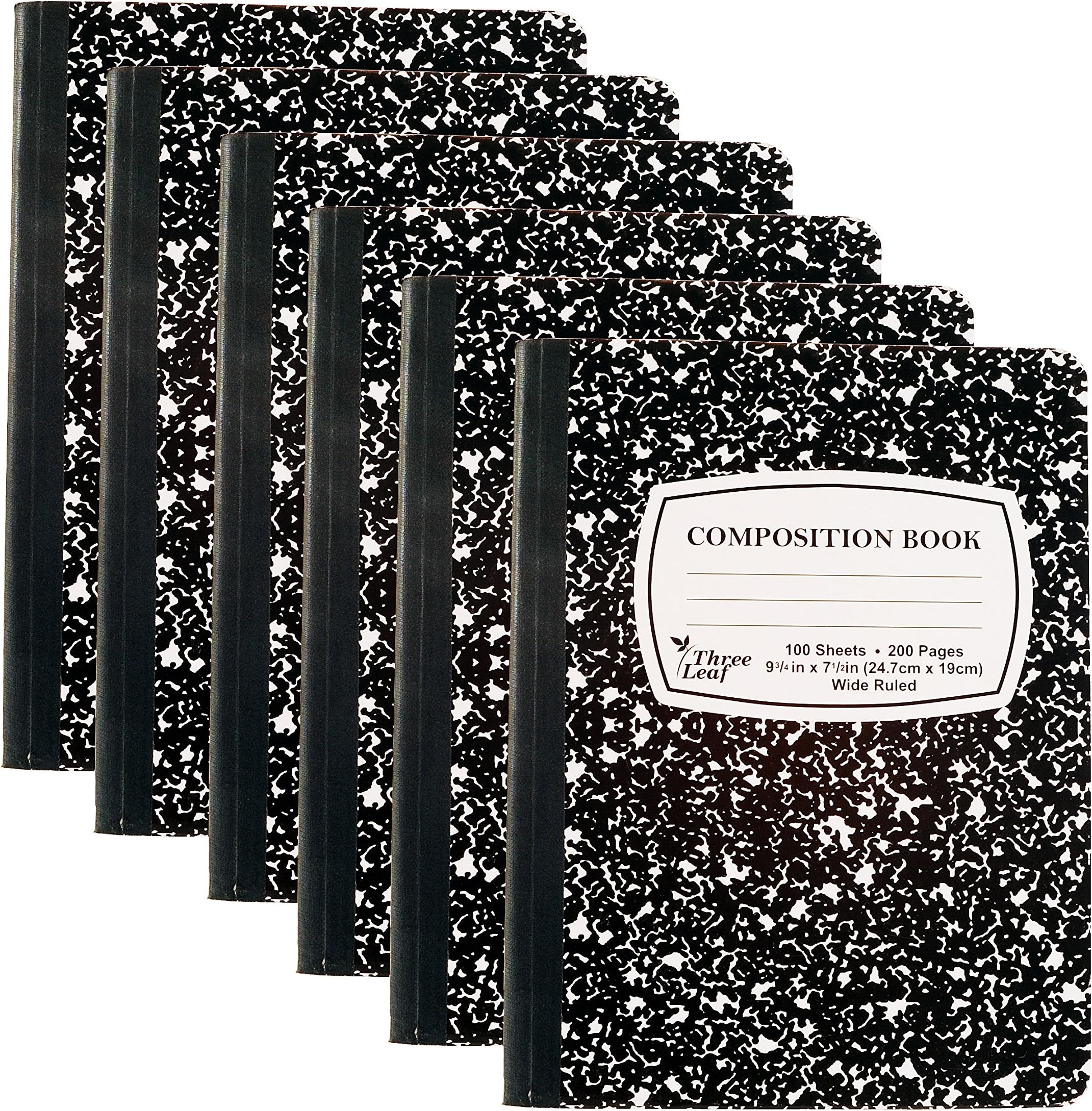 Pack of 6 - Composition Notebooks, 9-3/4" x 7-1/2", Wide Ruled, 100 ...