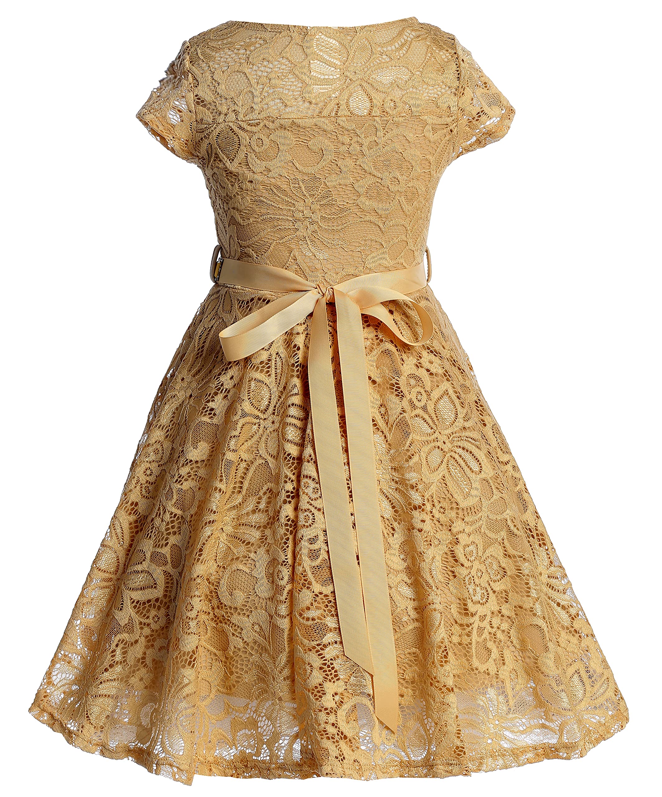 Snapklik.com : Gold Big Girls Floral Lace Flower Girls Dresses Gold Size 18