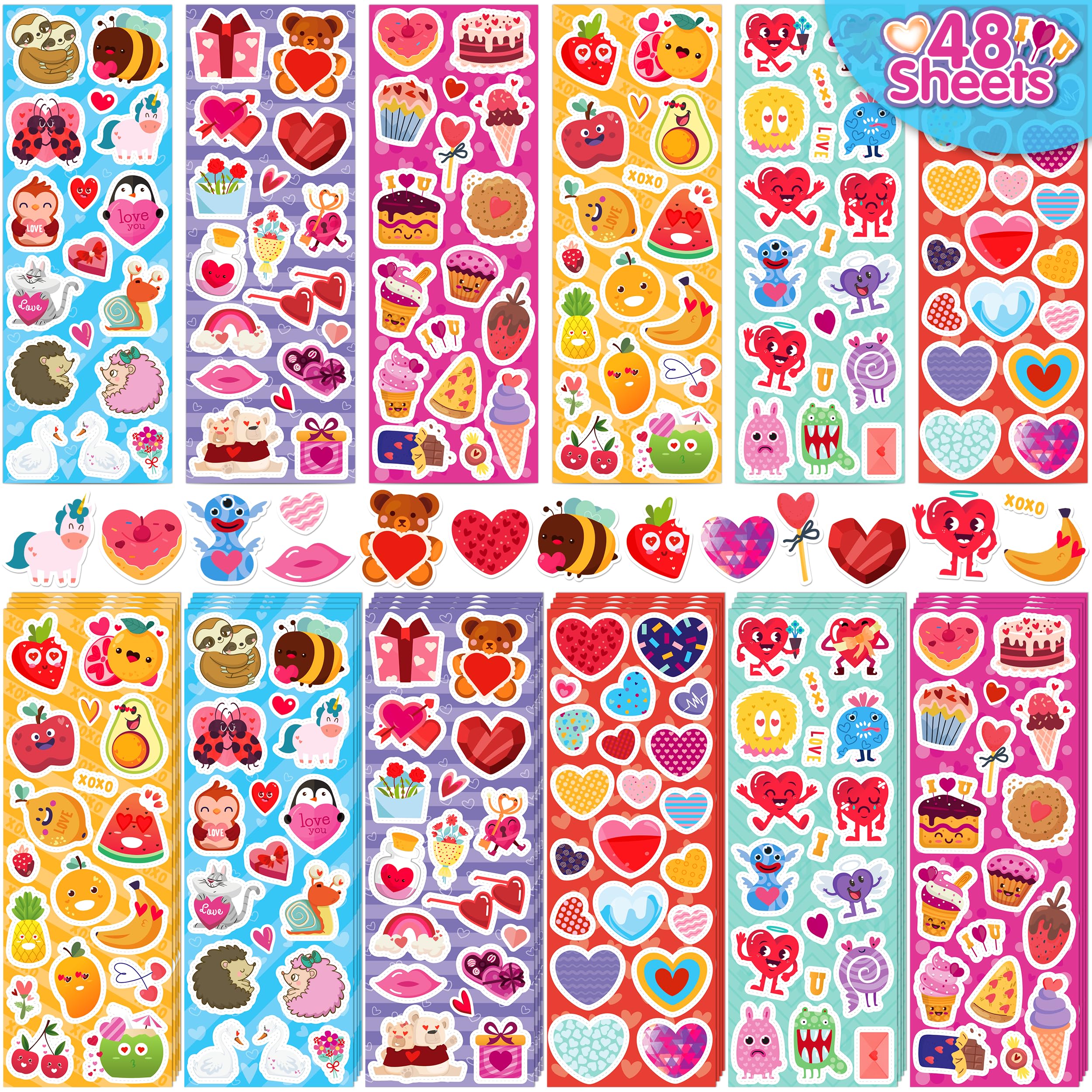 Amazon.com: LINAYE 48 Sheets Valentines Stickers Bulk for Kids, 720PCS ...