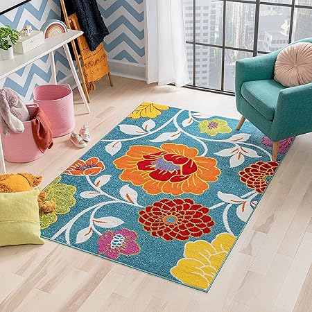 Amazon.com: Well Woven StarBright Daisy Flowers Modern Floral Blue 3'3 ...