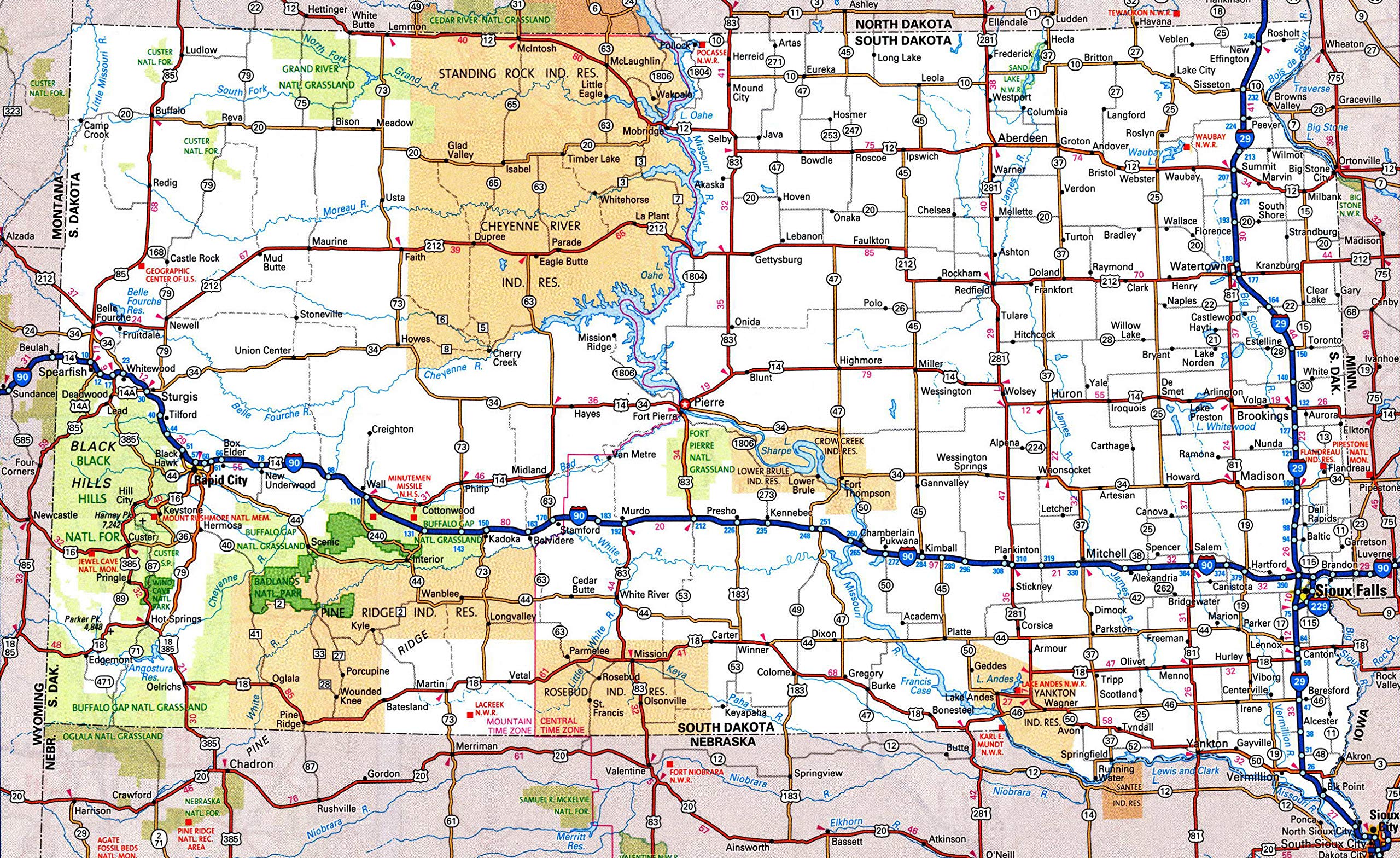 Large Detailed Roads And Highways Map Of South Dakota State ...