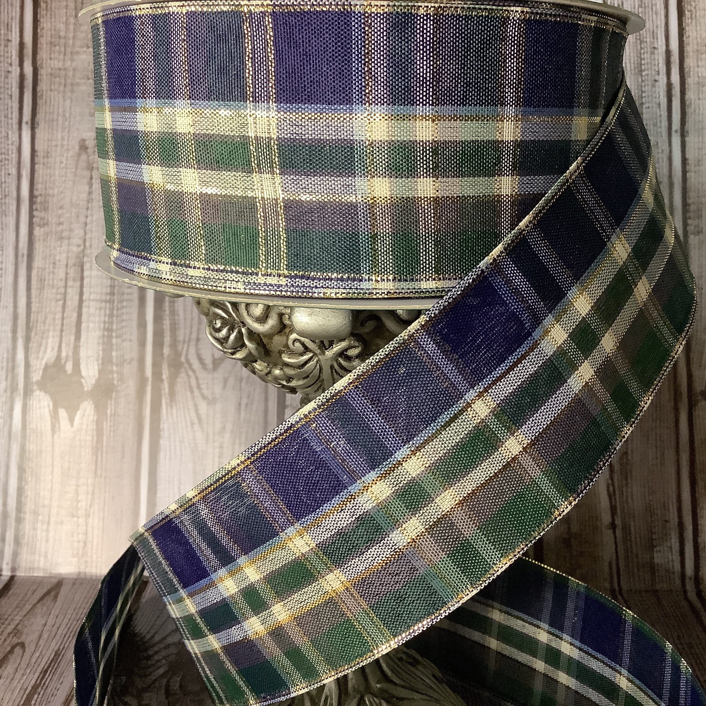 Amazon.com: Wired Ribbon-Blue White and Green Plaid Ribbon-Farmhouse ...