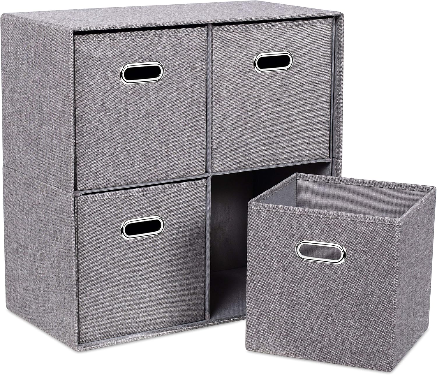 Amazon.com: BIRDROCK HOME Grey Linen Cube Organizer with 4 Storage Bins ...