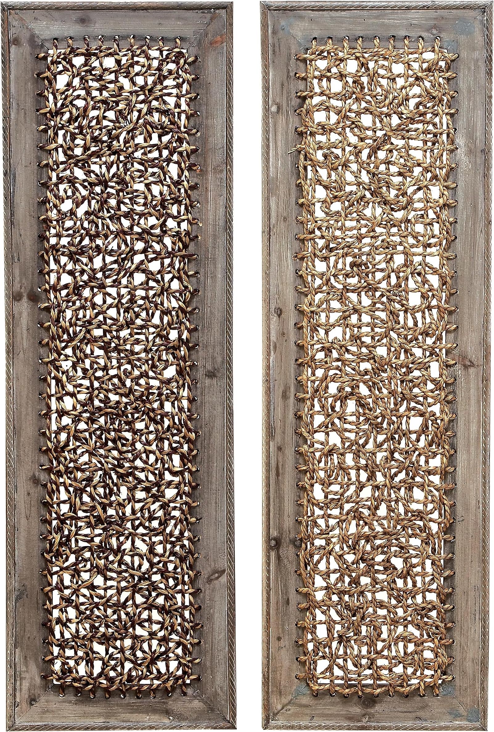 Amazon.com: Deco 79 Wooden Abstract Home Wall Decor Woven Seagrass Wall ...