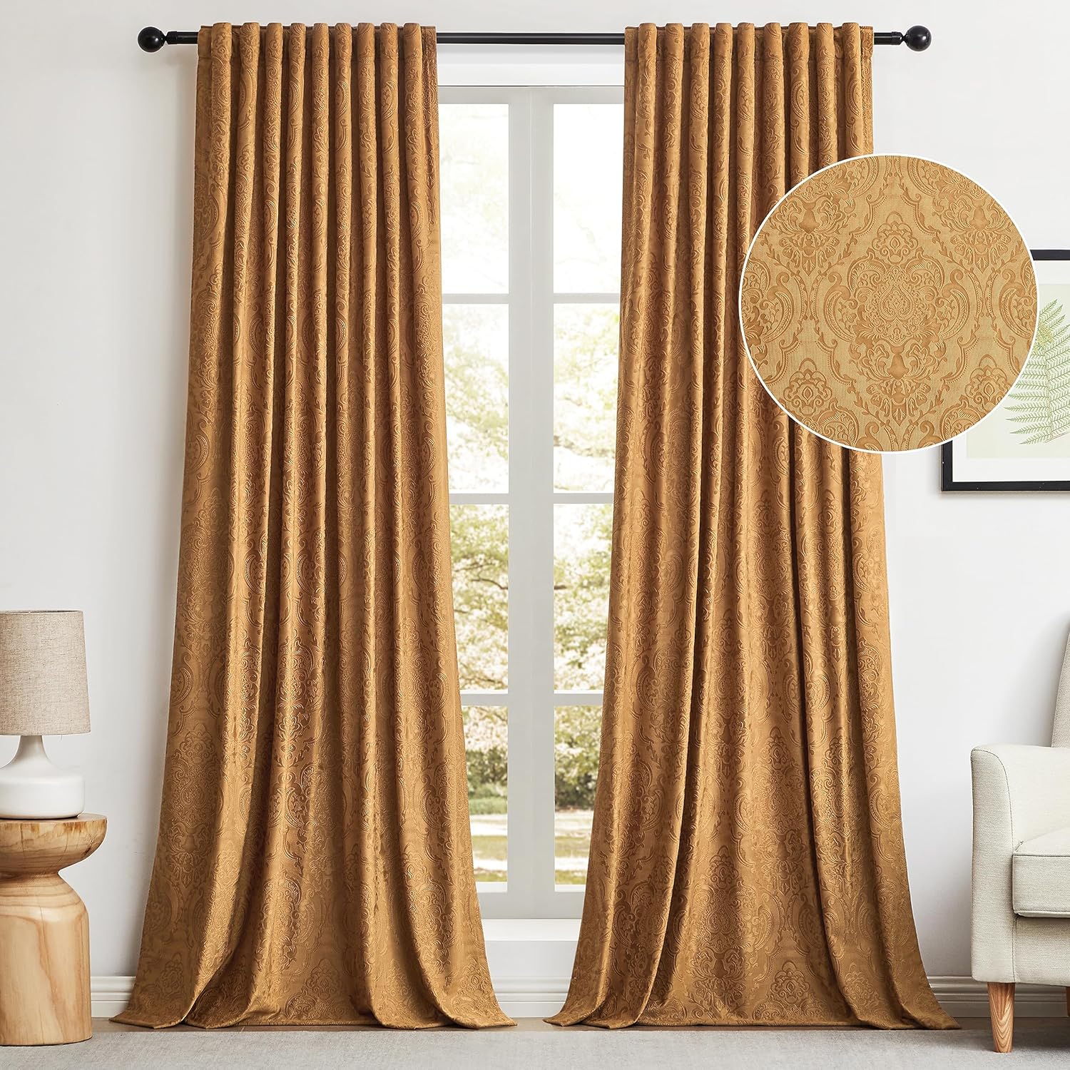 Amazon.com: GIGIZAZA Velvet Curtains 90 Inch Long 2 Panels, Brown Gold ...