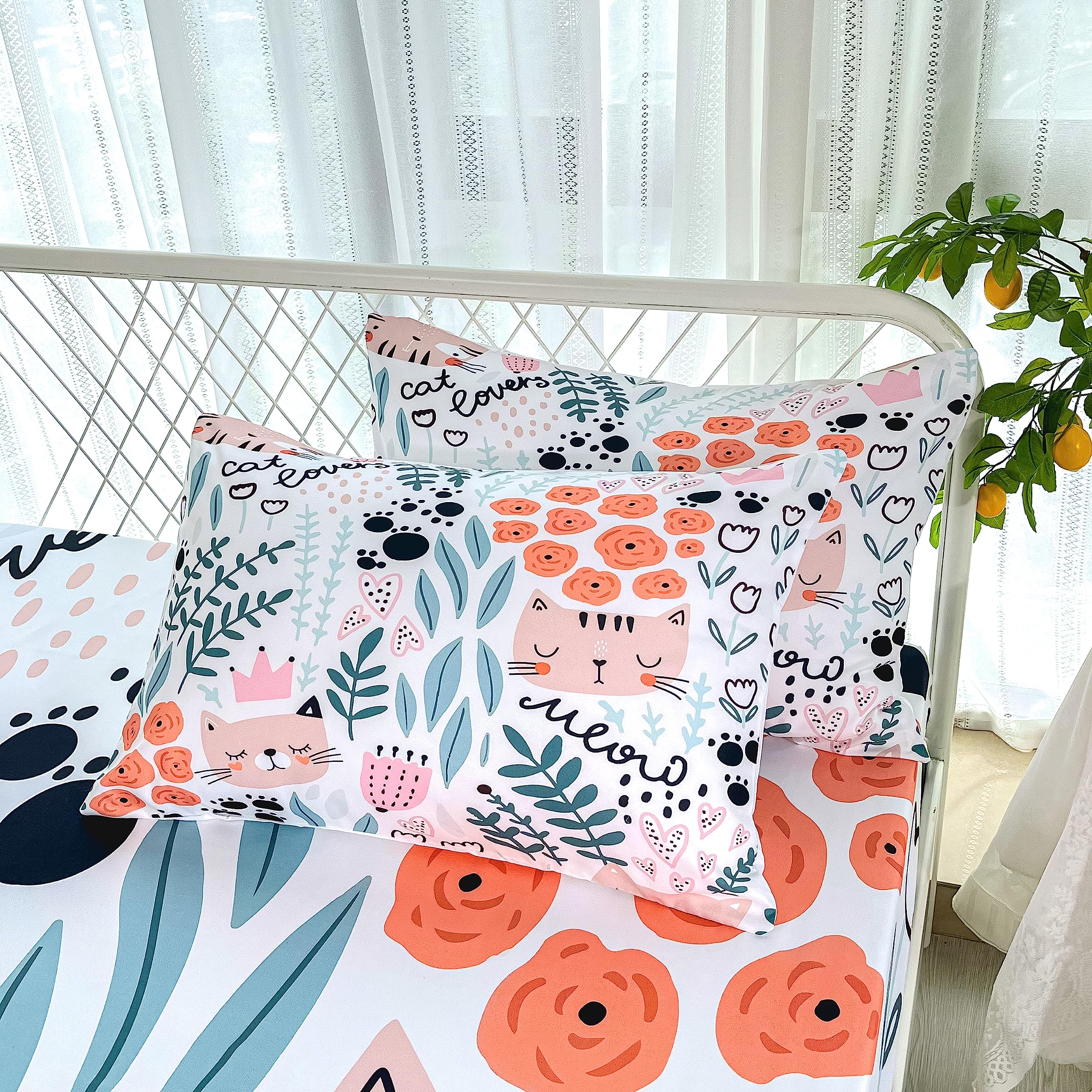 CVHOUSE Cat Fitted Sheet Twin Size,Cartoon Cat Bed Sheet Set for Kids ...