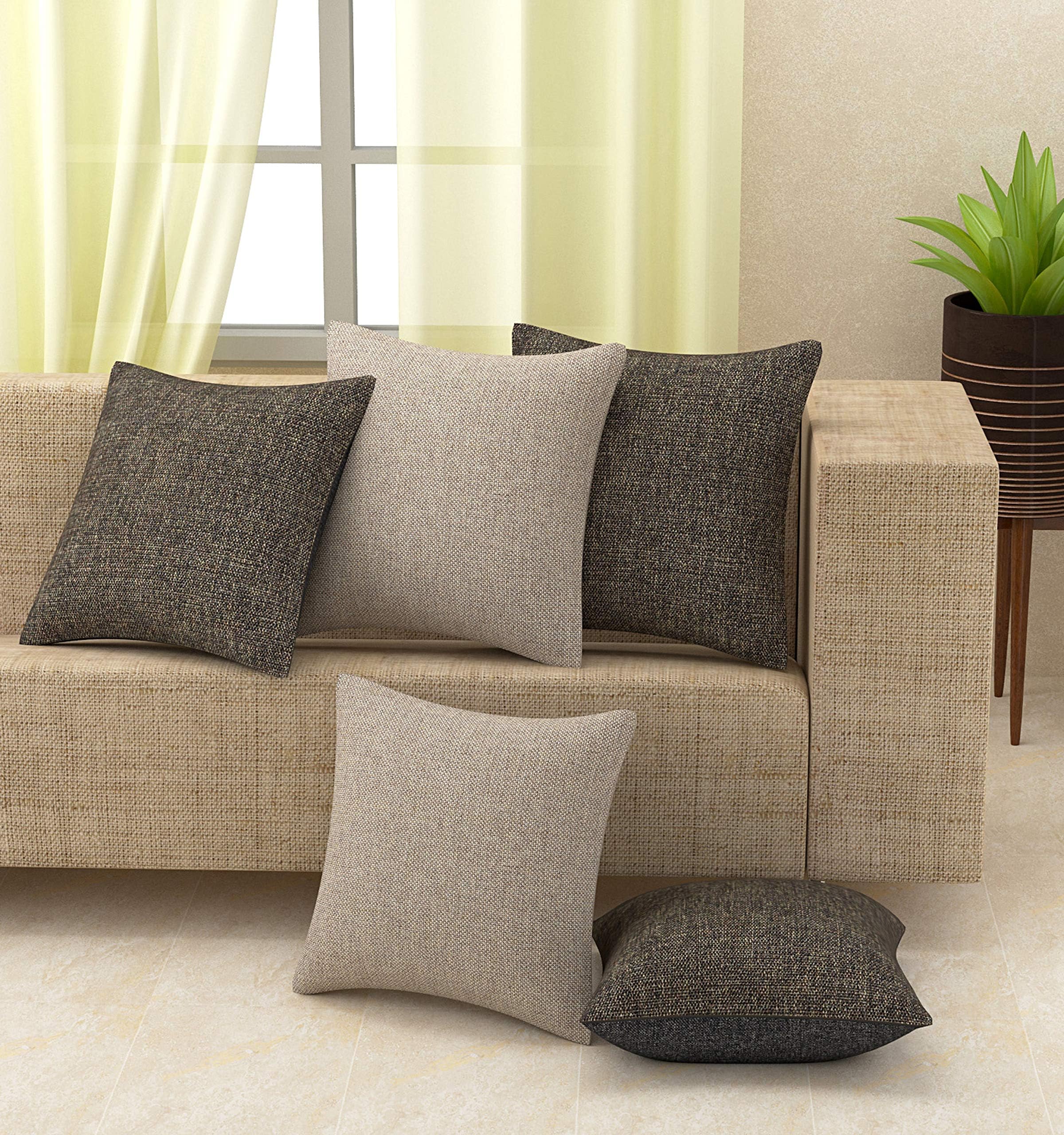 Buy Yellow Weaves Decorative Jute Cushion Covers (16 X 16 Inches ...
