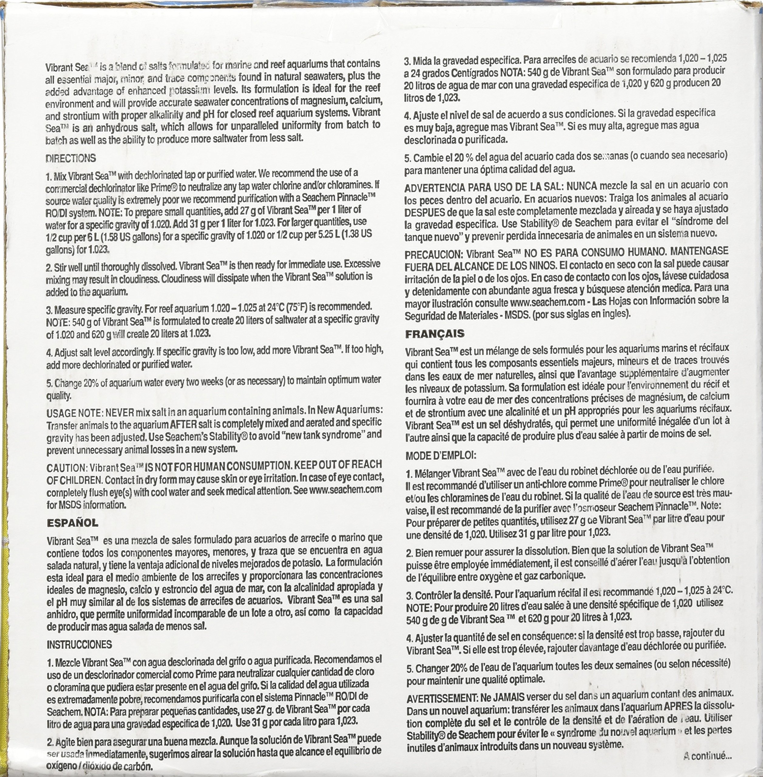 Seachem Vibrant Sea- Highly Concentrated Synthetic Sea Salt 60 Gallons ...