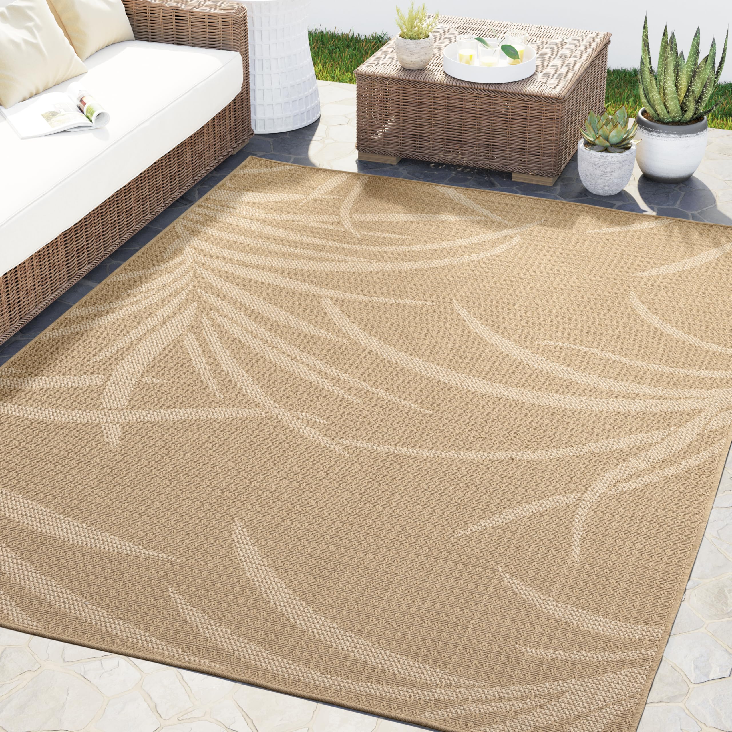 Amazon.com: Abani Patio Indoor Outdoor Cream Beige Rug - 4 x 6 Tropical ...