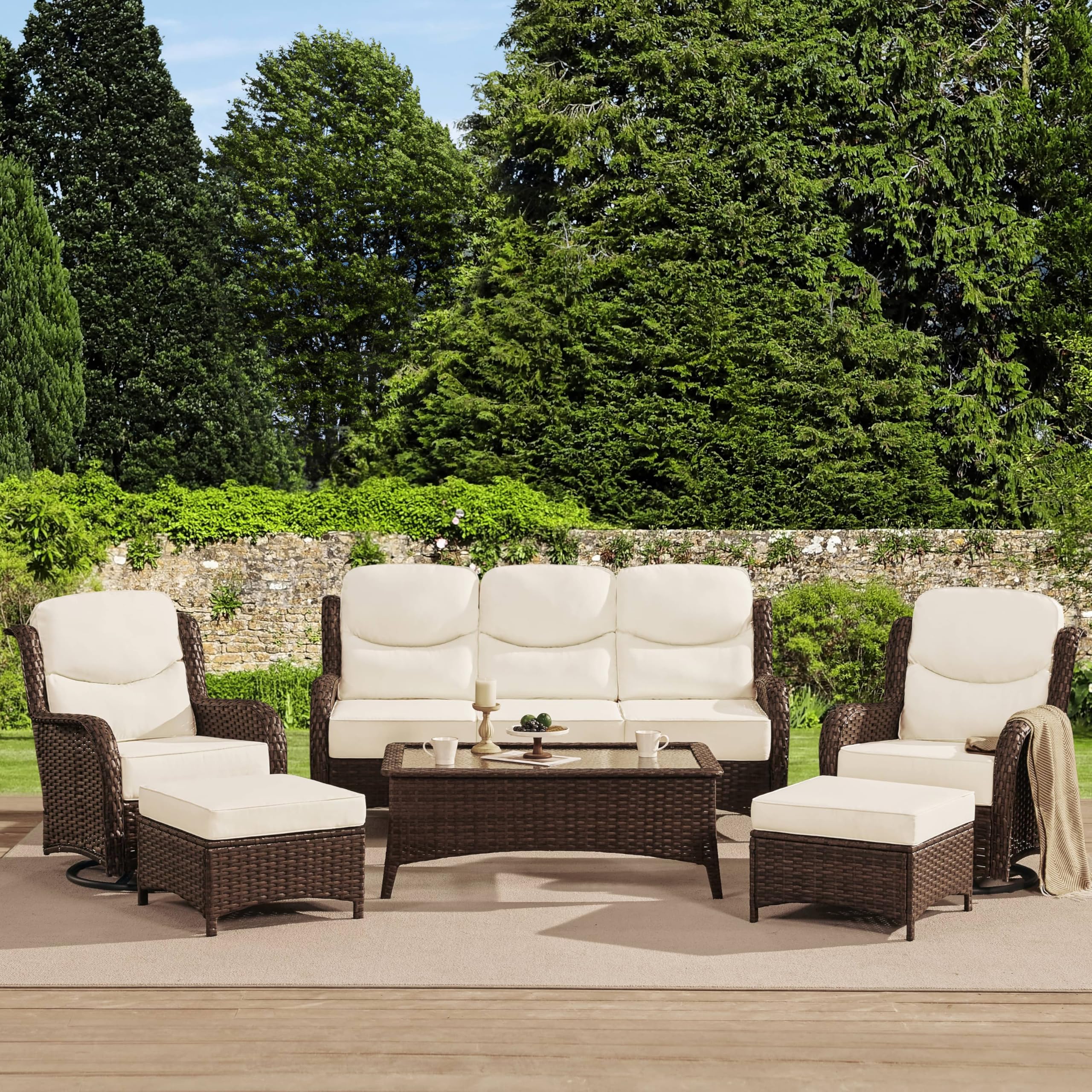 Amazon.com: Luxury Outdoor 6-Piece High Back Patio Furniture Set, with ...