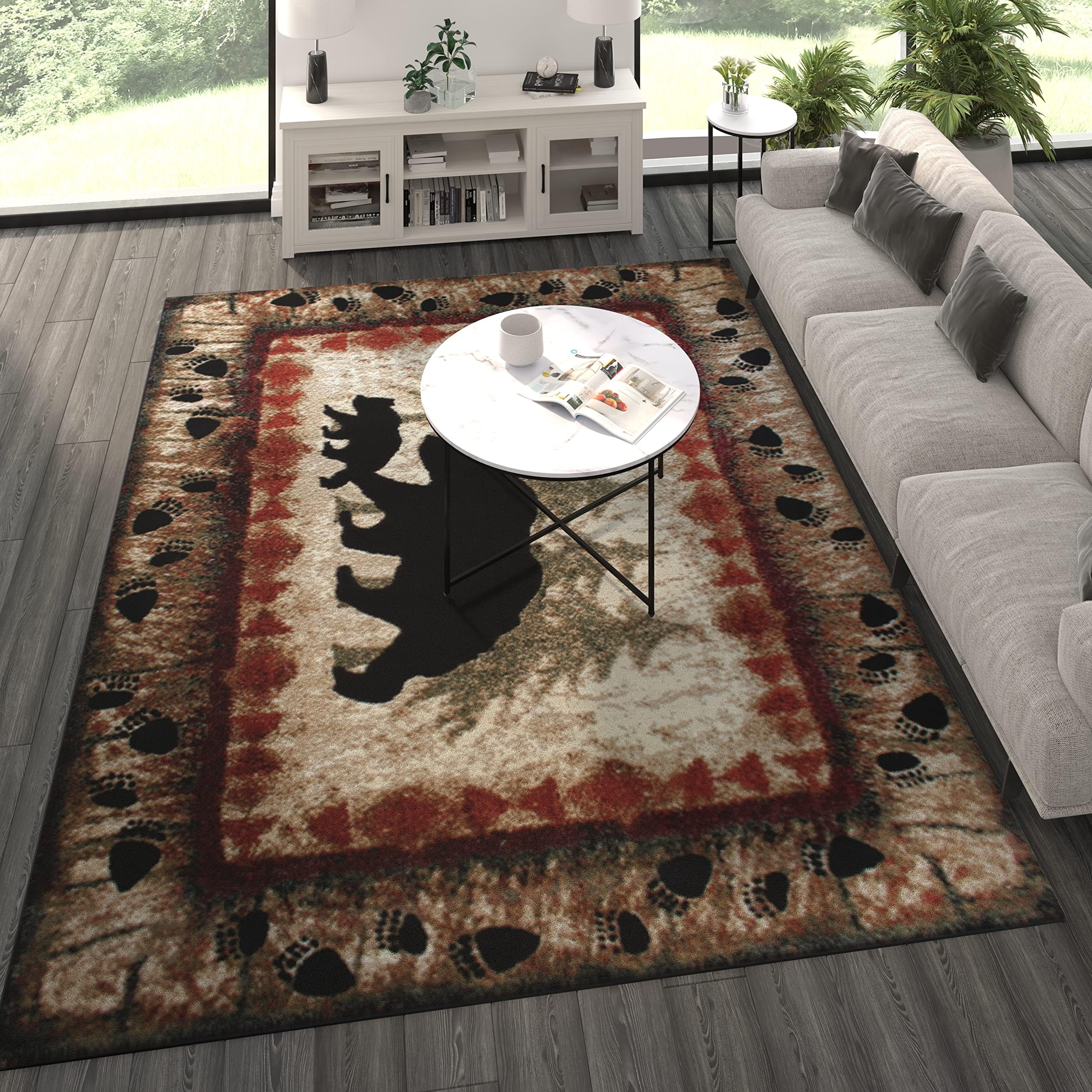 Amazon.com : Lodge Cabin Round Area Rug Design 362 - (5 Feet 5 Inch X 5 ...