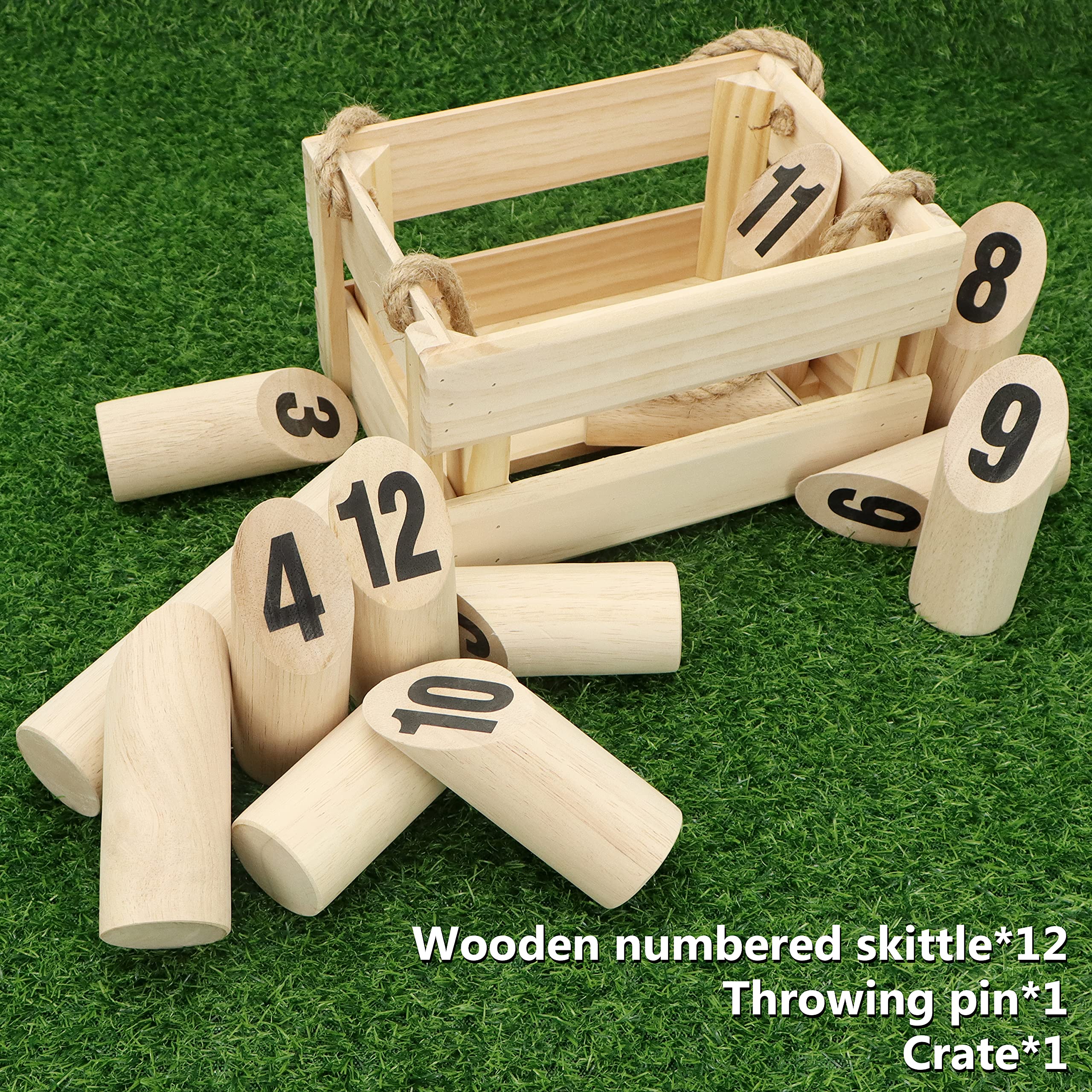 JOYIN 12 Wooden Throwing Game Set Pin & Skittles Game, Number Block ...