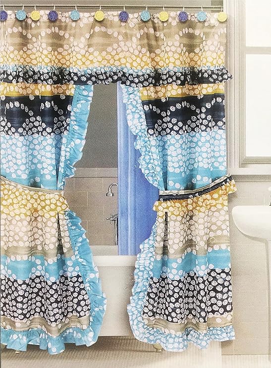 Amazon.com: Double Swag Ruffled Shower Curtain Set with 12 Resin Hooks ...