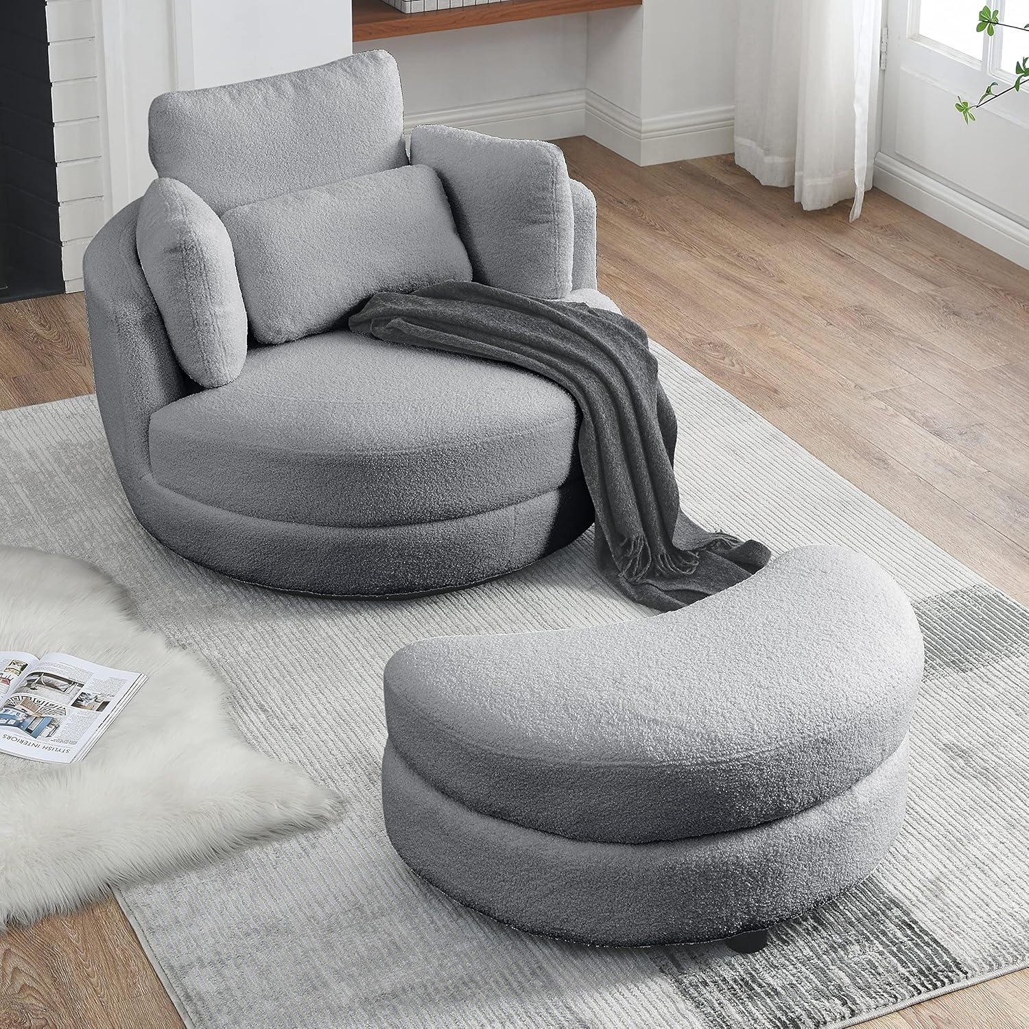 Amazon.com: Deolme Swivel Accent Barrel Chairs and Ottoman Set, Modern ...