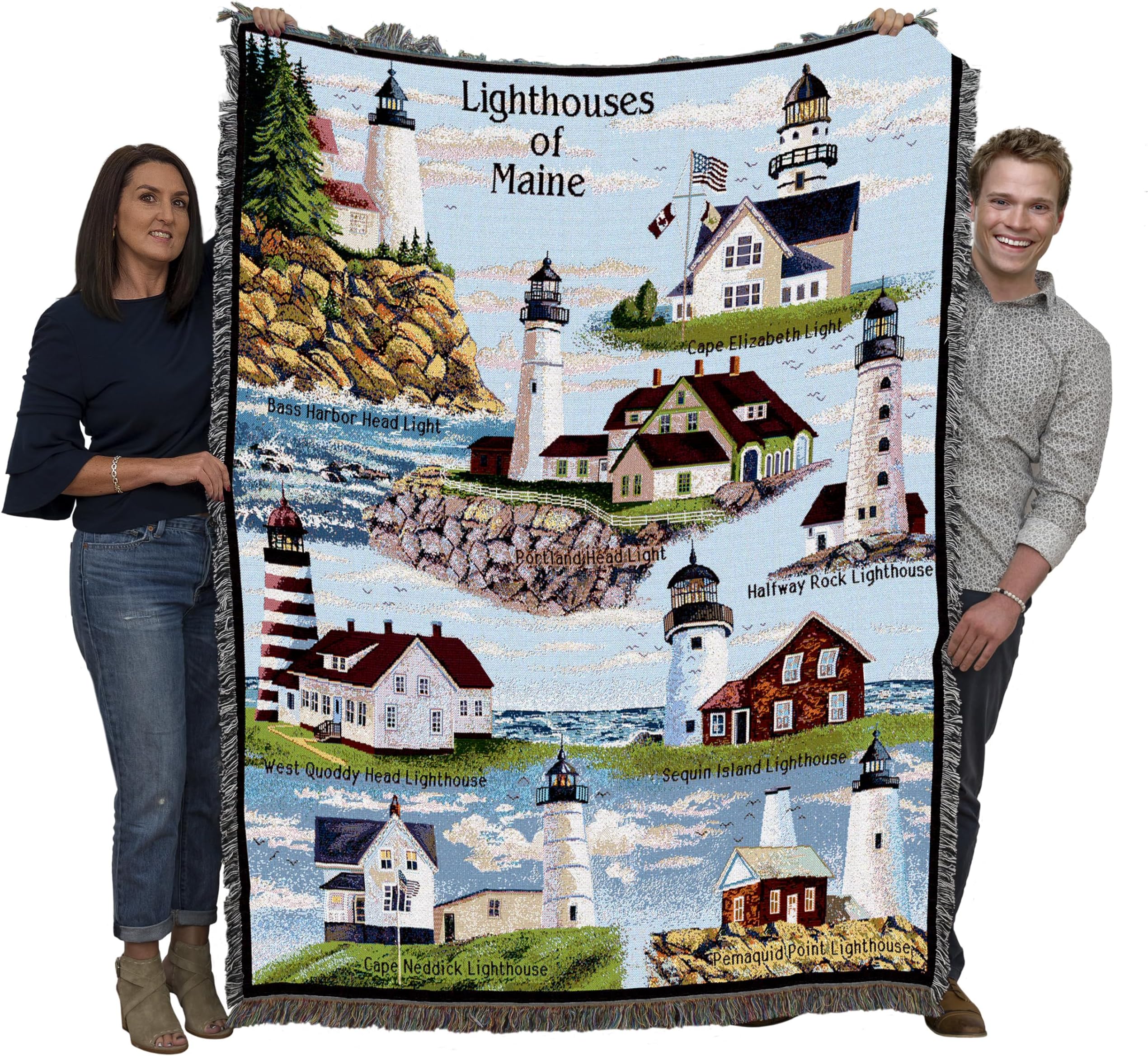 Amazon.com: Jipusai Coastal Lighthouse Throw Blankets, Sunrise Blue ...