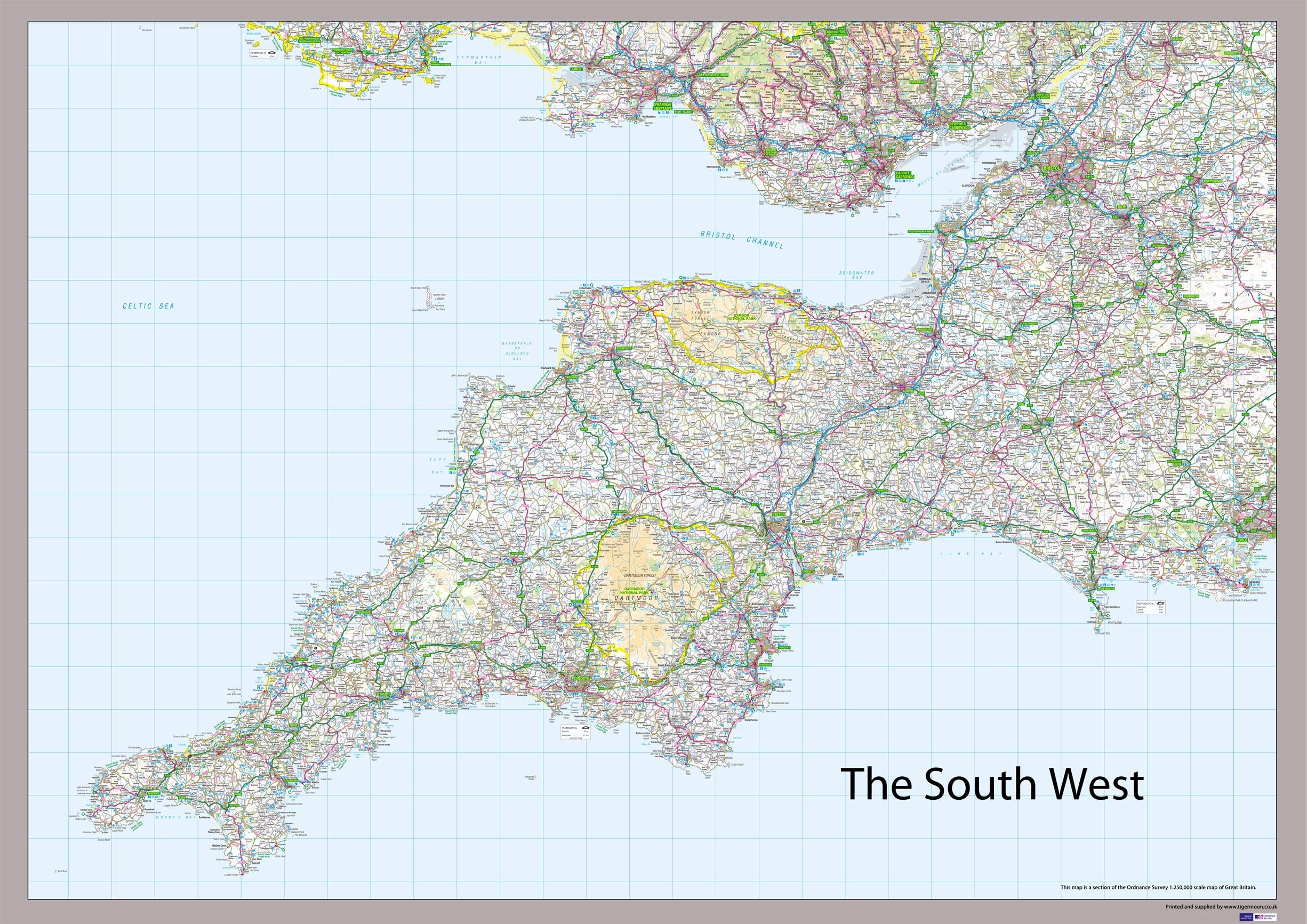 Large Southwest England And South Wales Postcode Wall Map - Covering ...