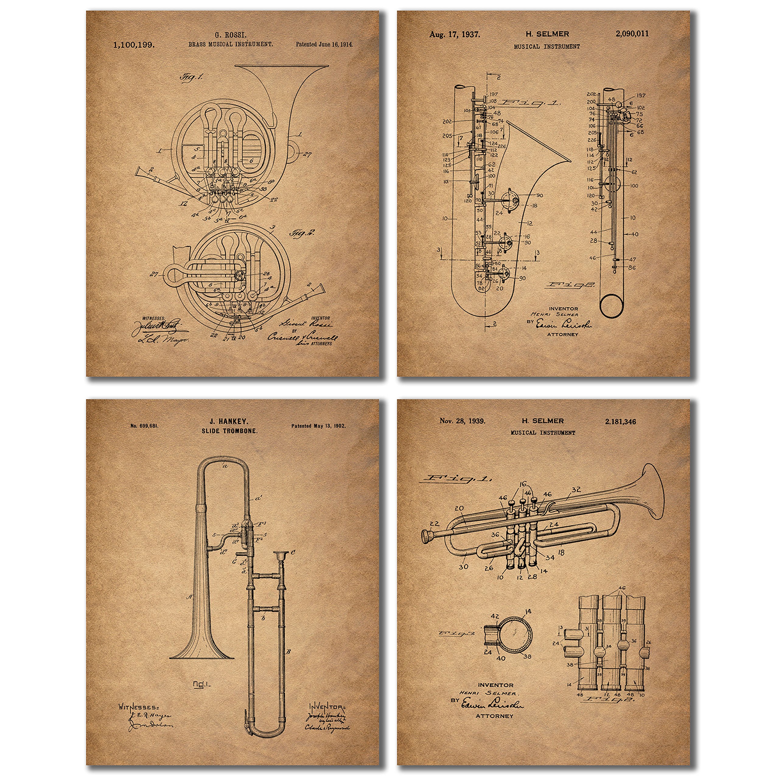 Amazon.com: Musical Instruments Patent Prints - Set of 4 Vintage Wall ...