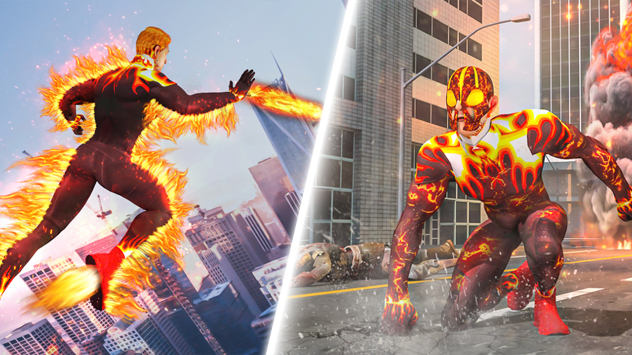 Real Open World Fire Superhero Rescue Missions Spider Rope Flying Hero ...