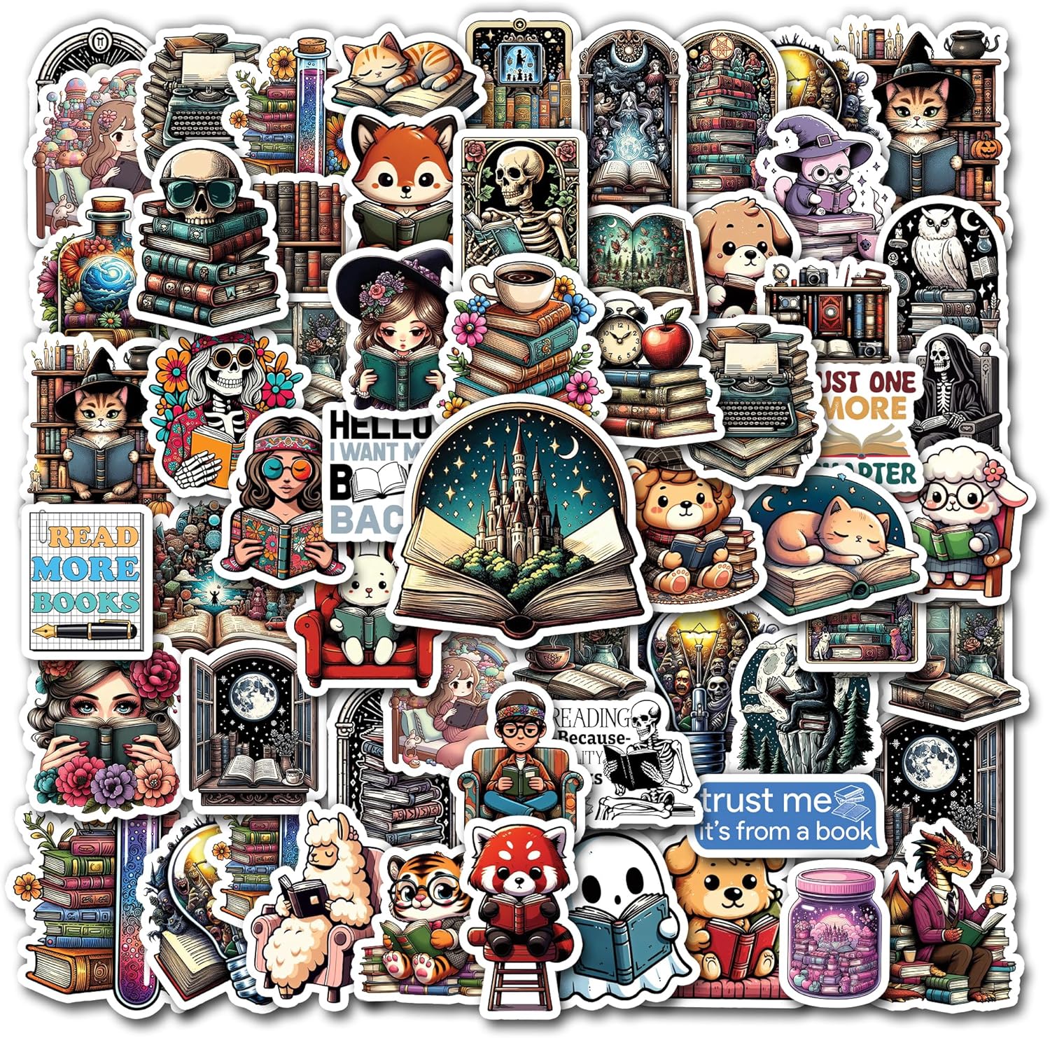 Amazon.com: BIGZORO Pack 50 PCS Reading Book Stickers Waterproof Vinyl ...
