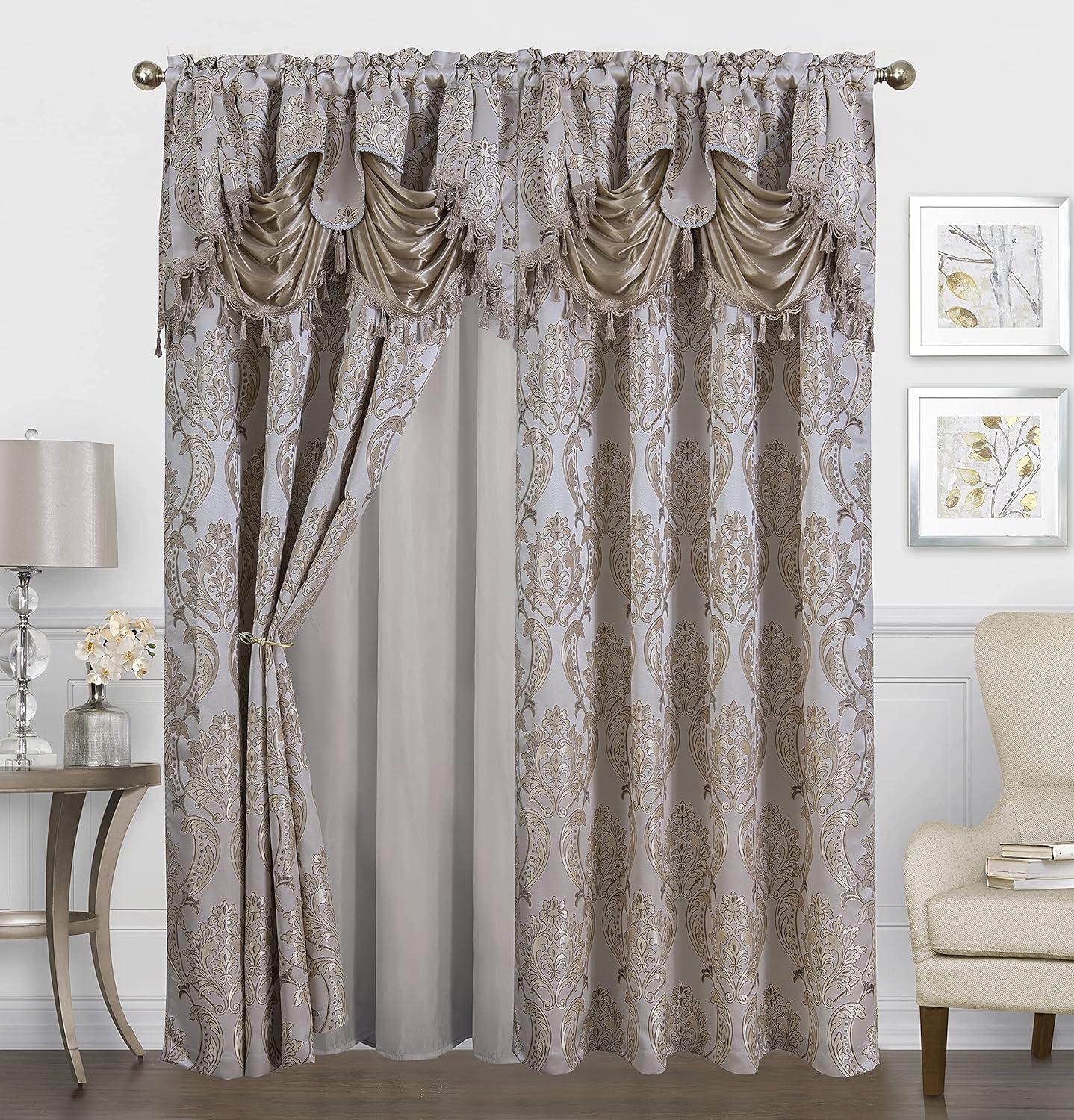 Amazon.com: Sapphire Home Jacquard Curtain Drape Set - 2 Panels w ...
