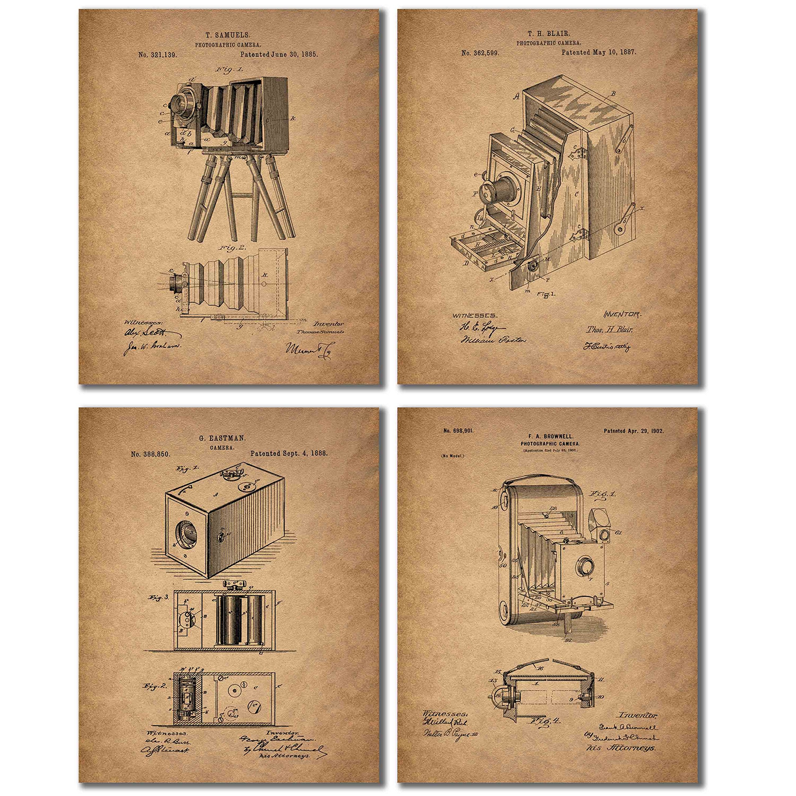Amazon.com: Camera Patent Prints - Set of 4 Vintage Wall Art Decor ...