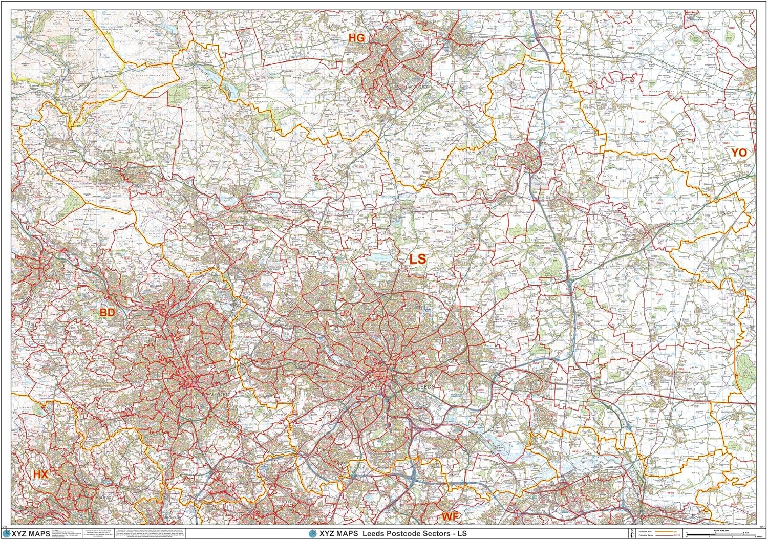 Leeds - LS - Postcode Wall Map - 47" x 33.25" Laminated : Amazon.co.uk ...