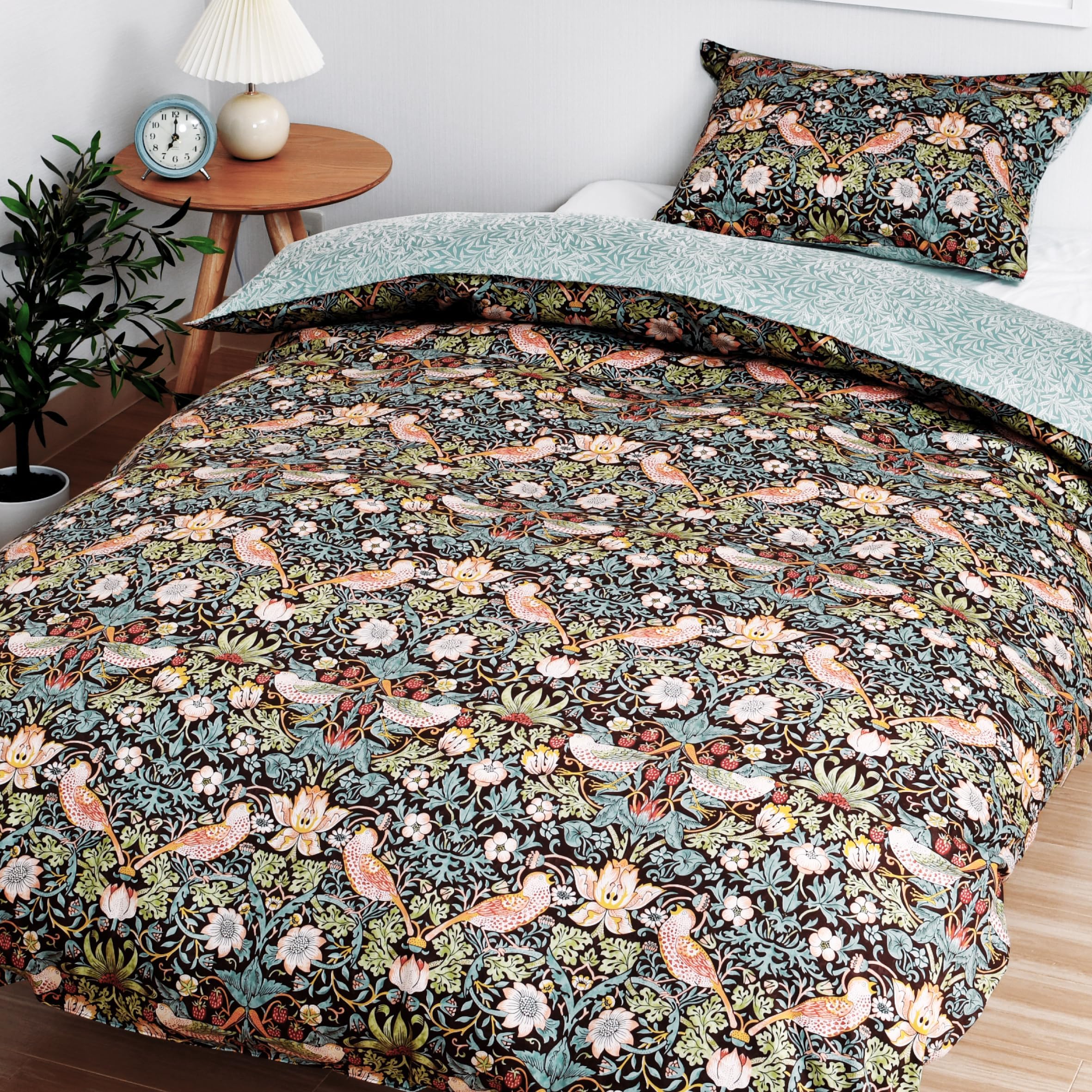 Amazon｜nishikawa【西川】 掛け布団カバー シングル 綿100% モリスギャラリー いちご泥棒 着脱簡単なクイックスナップ リバーシブル 洗える 日本製 レッド ...