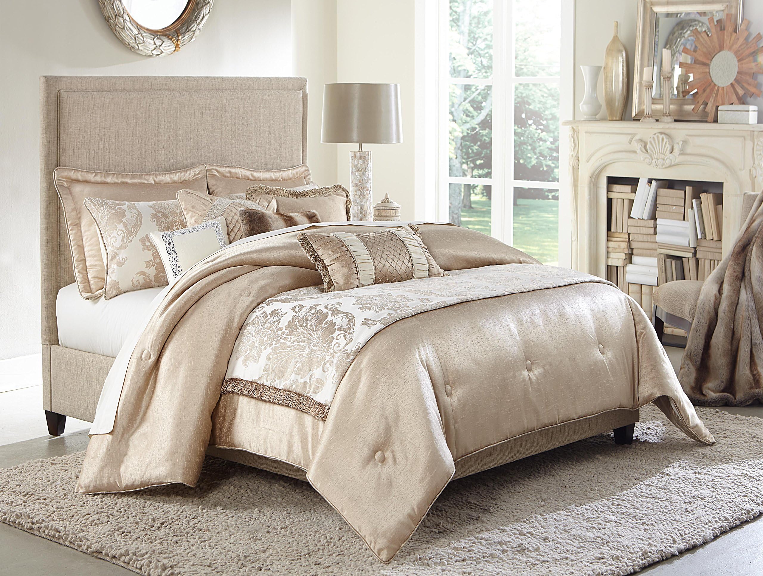 Amazon.com: Michael Amini Luxembourg 13 Piece Comforter, King, Creme ...