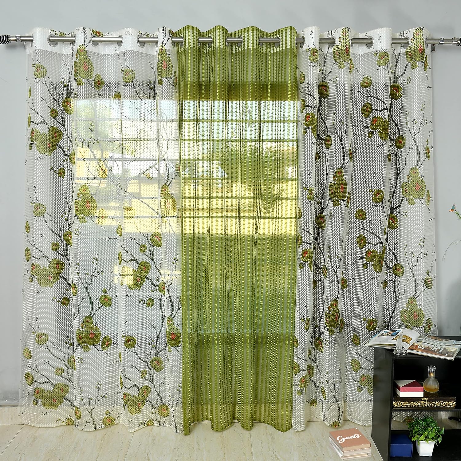 Buy CREATE & CRAFT Digital Multi Colour Floral NET Sheer Transparent ...