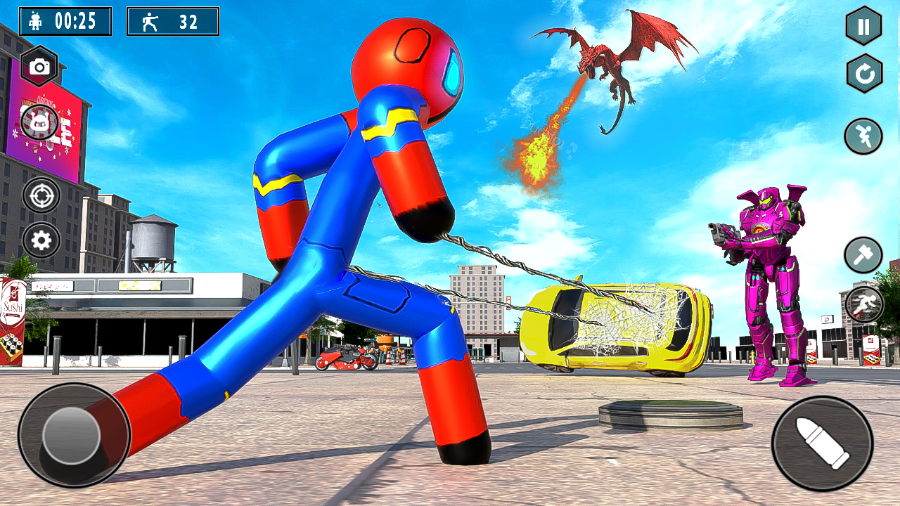 Super Flying Stickman Spider Rope Hero VS Dino Robot Transform Flying ...