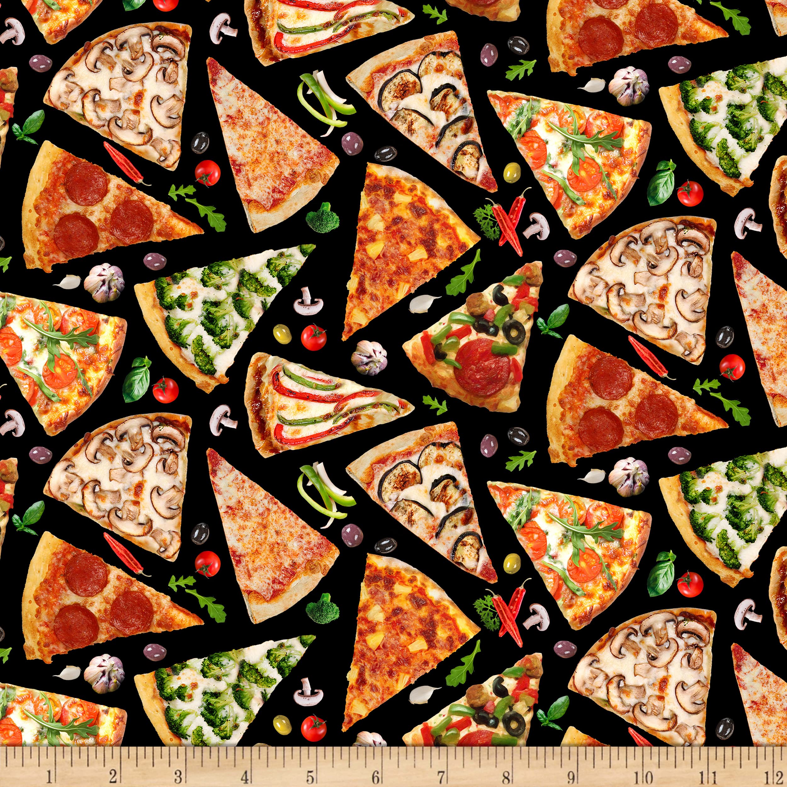 Amazon.com: Elizabeth's Studio Favorite Foods Pizza Black Fabric by The ...
