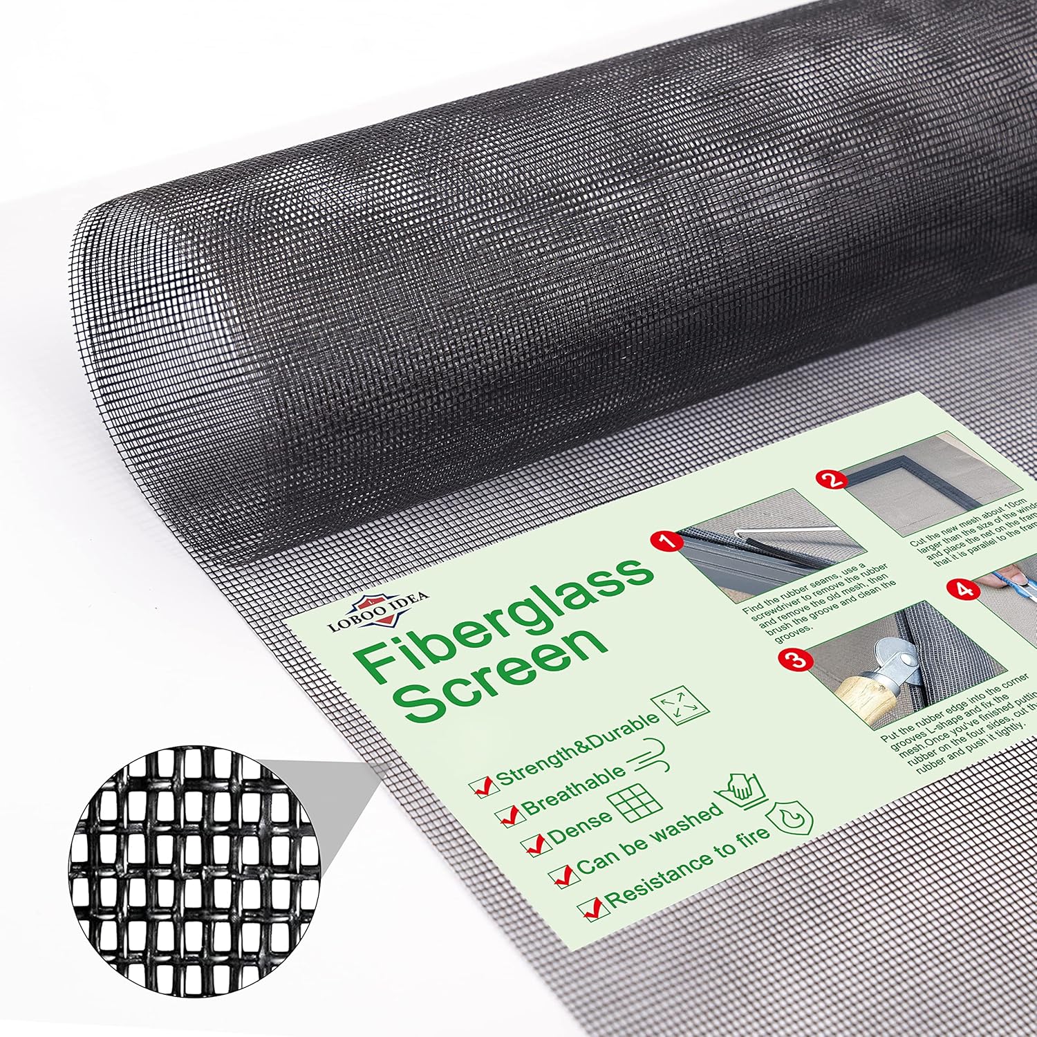 Loboo Idea Fiberglass Window Screen Mesh Replacement Roll of Screen (39 ...