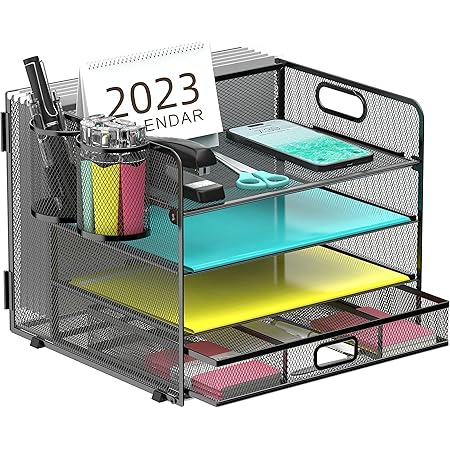 Amazon.com: Daltack Paper Tray Mesh Desk Organizer with Vertical File ...