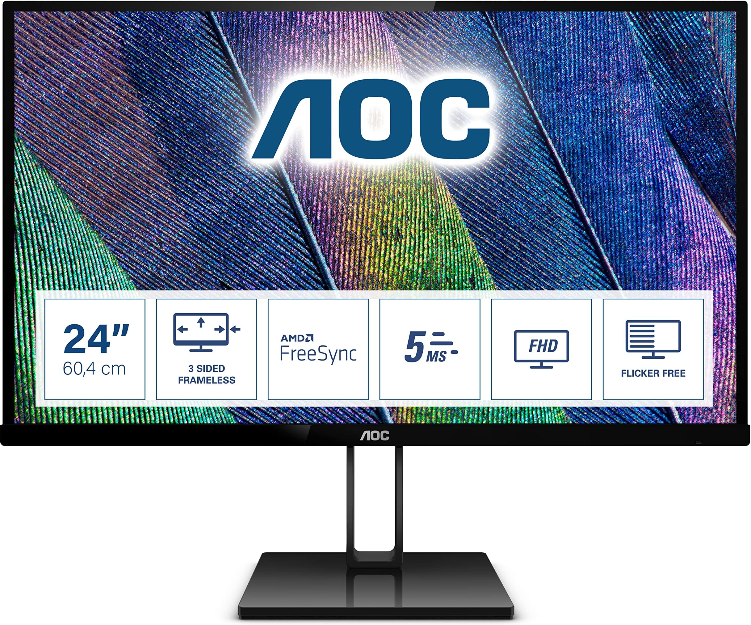 AOC 24V2Q - 24 Inch FHD Monitor, 75Hz, 5ms, IPS, AMD FreeSync, Ultra ...