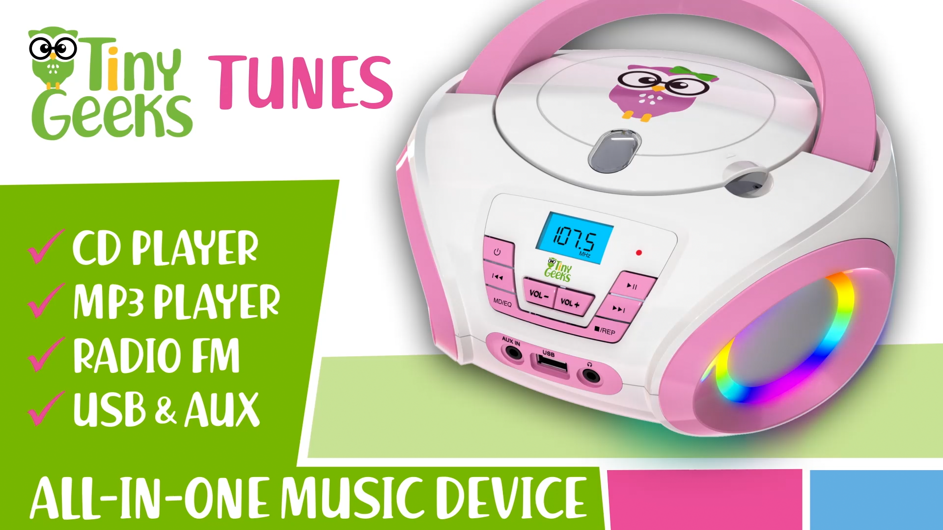 Watch TinyGeeks Tunes Kids Boombox CD Player for Kids on Amazon Live